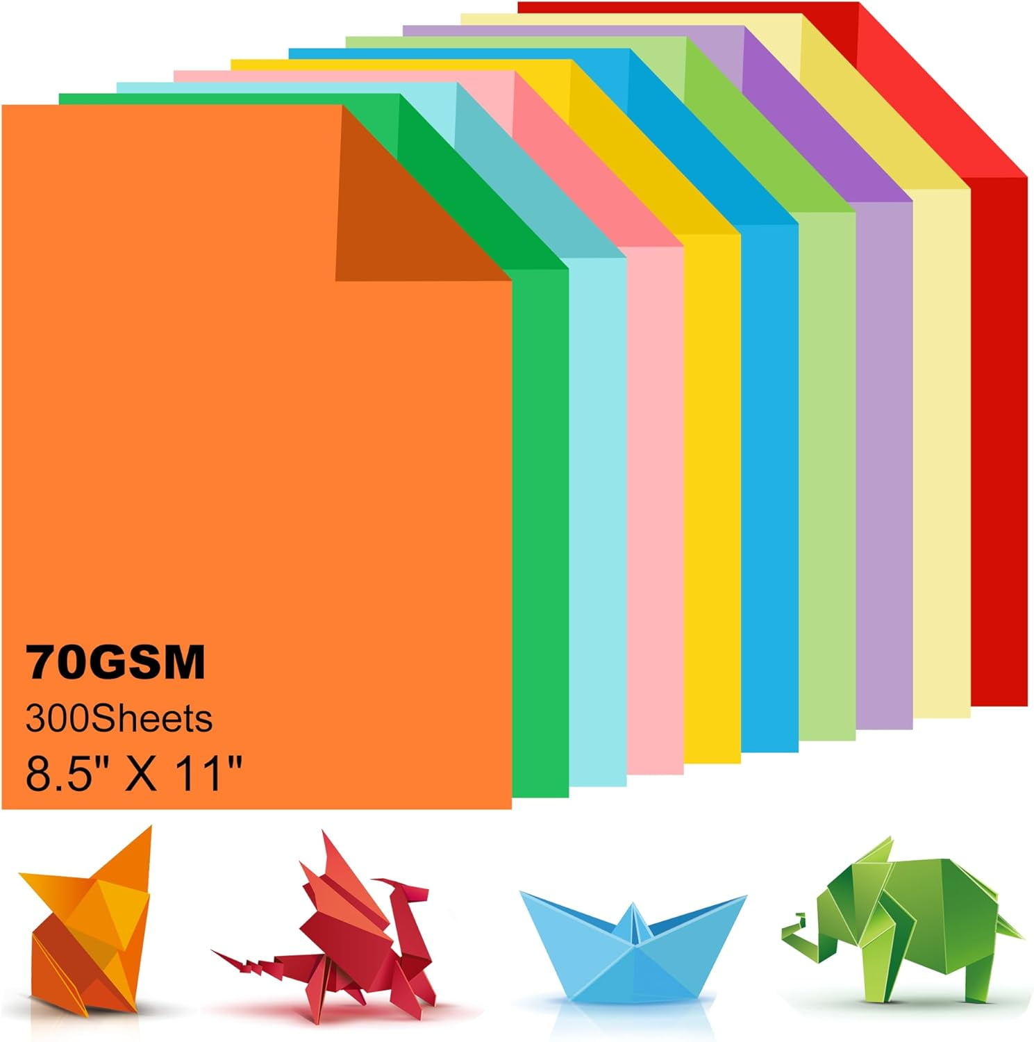 300 Sheets Coloured Paper, 8.5" X 11" Handmade Copy Paper (10 Colors ...