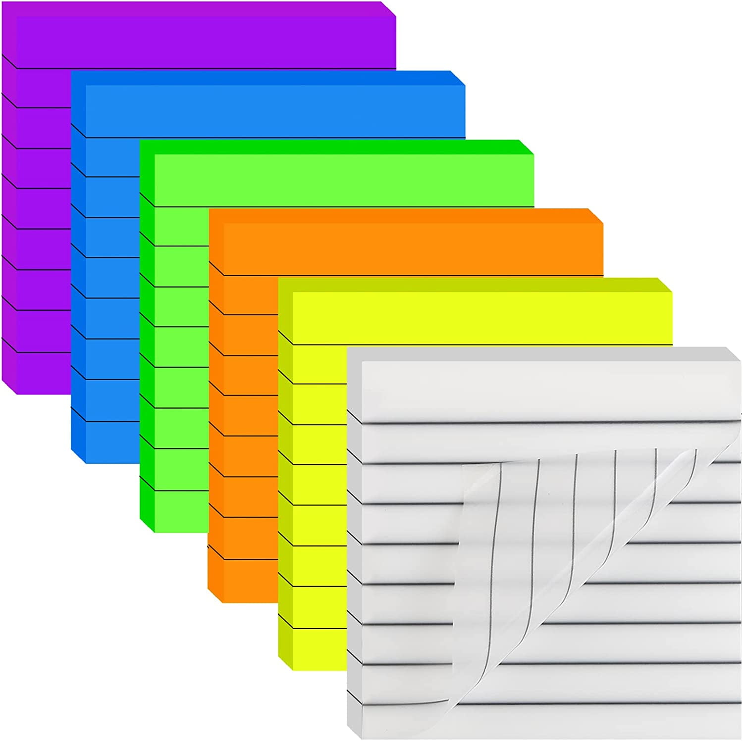 300 Sheets Lined Transparent Sticky Notes, 3x3 Inch 6 Colorful Clear ...
