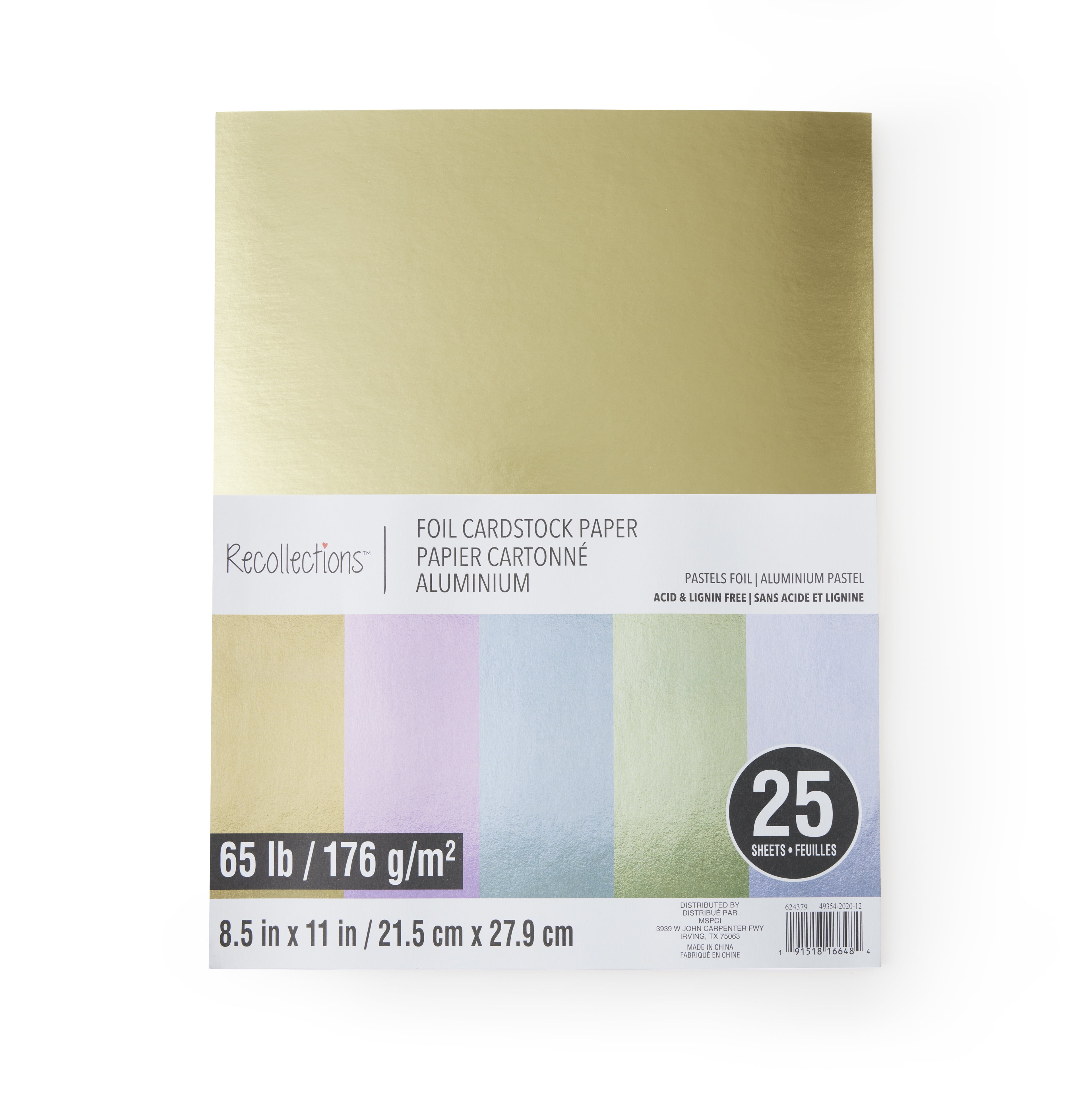 Recollections Assorted Pastel Foil Colored Cardstock Paper Pack, 8.5" x ...