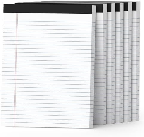300 Sheets White Legal Pads 8.5 x 11 Wide Ruled 6 Pack Notebook Paper ...