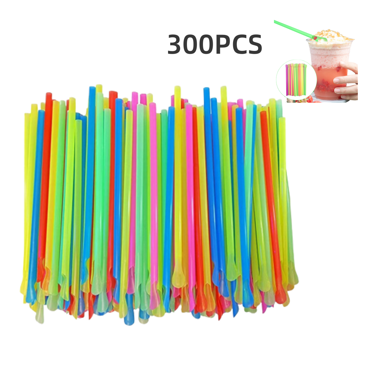 300 Spoon Straws Disposable, Long Plastic Spoon Straws, Spoon Straws ...