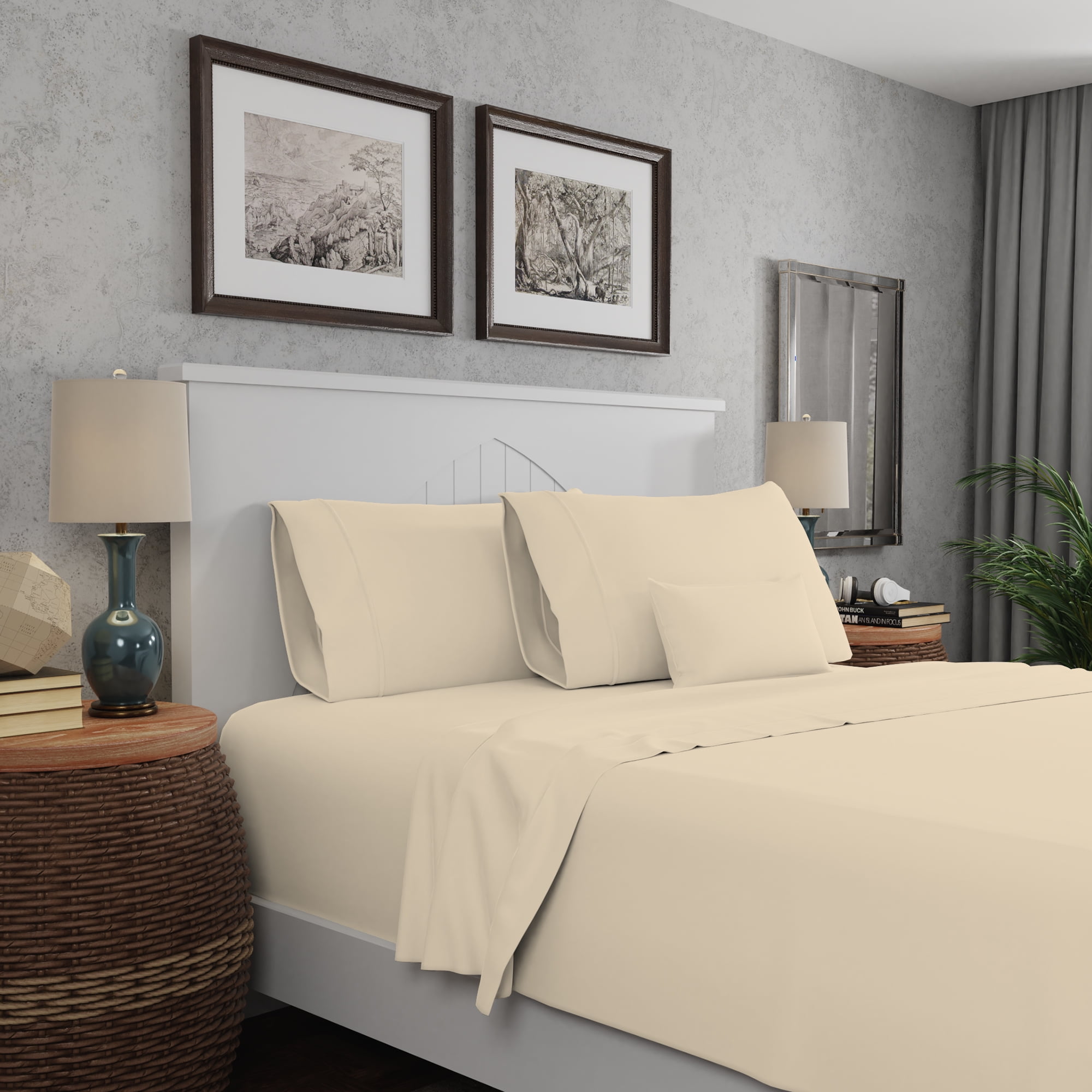Purity Home 4-Piece Full Sheet Set 300TC Sateen, Cotton Rayon Blend ...