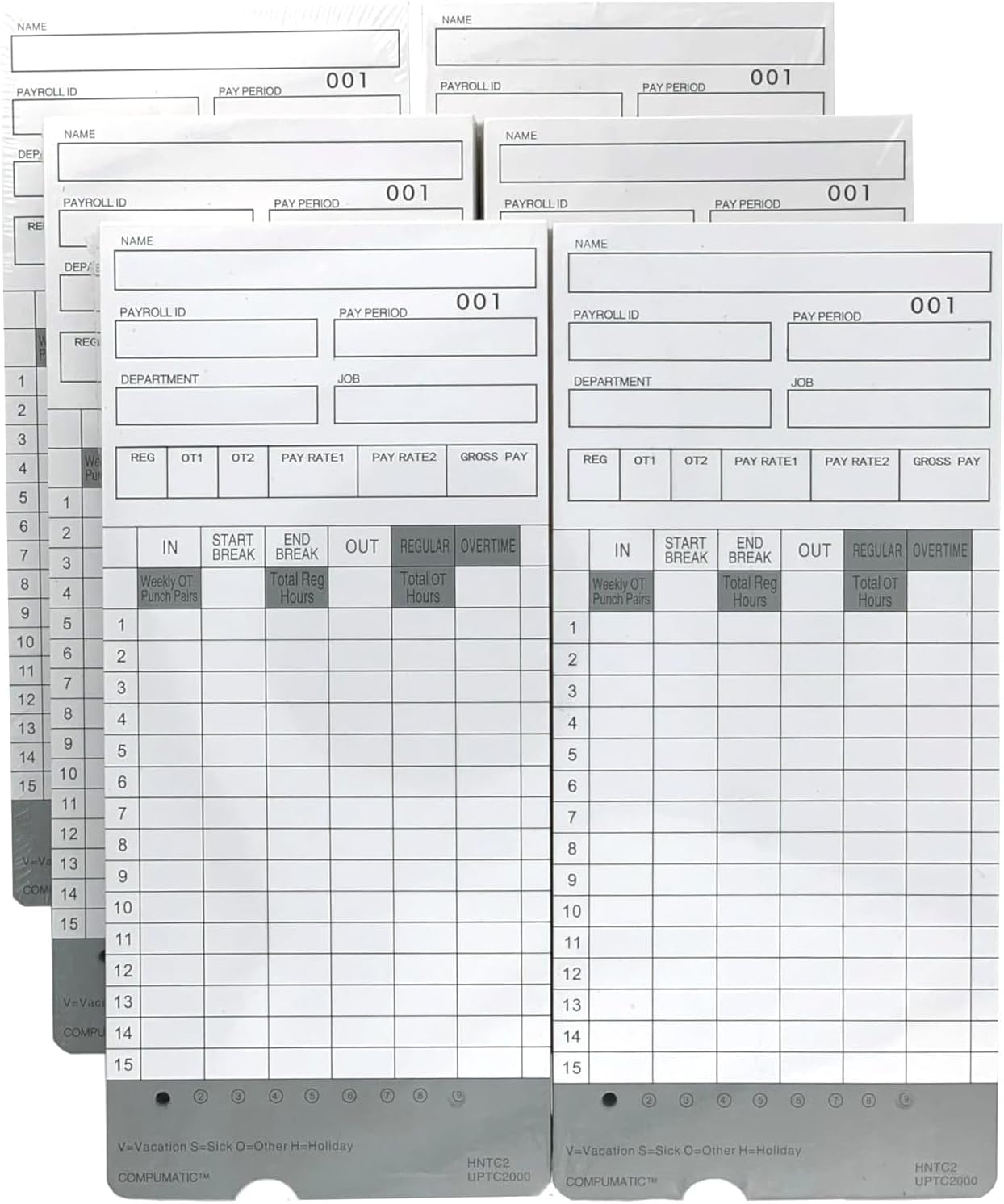 300 Time Cards for uPunch HN2000, HN2500, HN4000, HN4500 AutoAlign ...