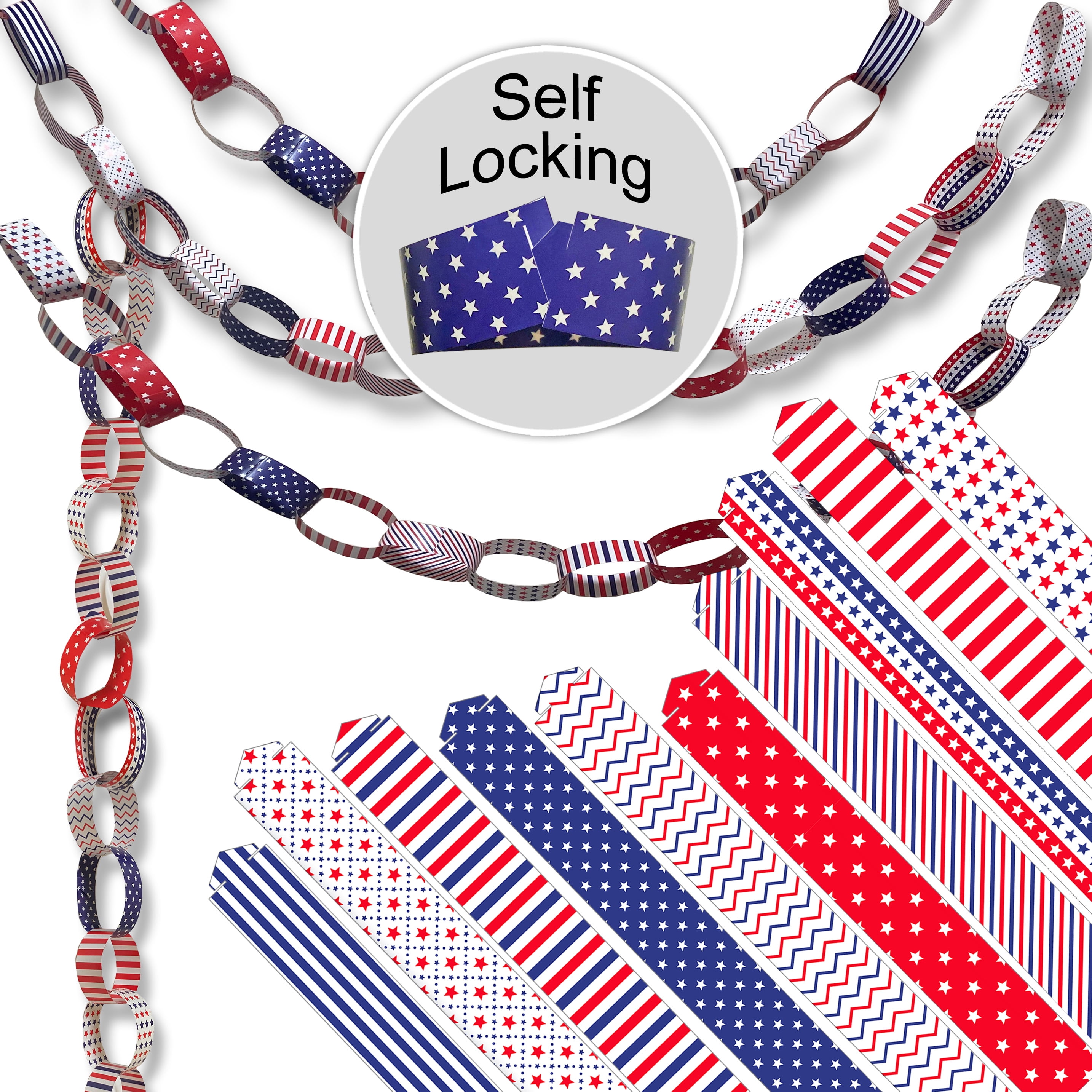 300 USA-Themed Paper Chain Strips for Crafting. No Glue or Tape Needed ...