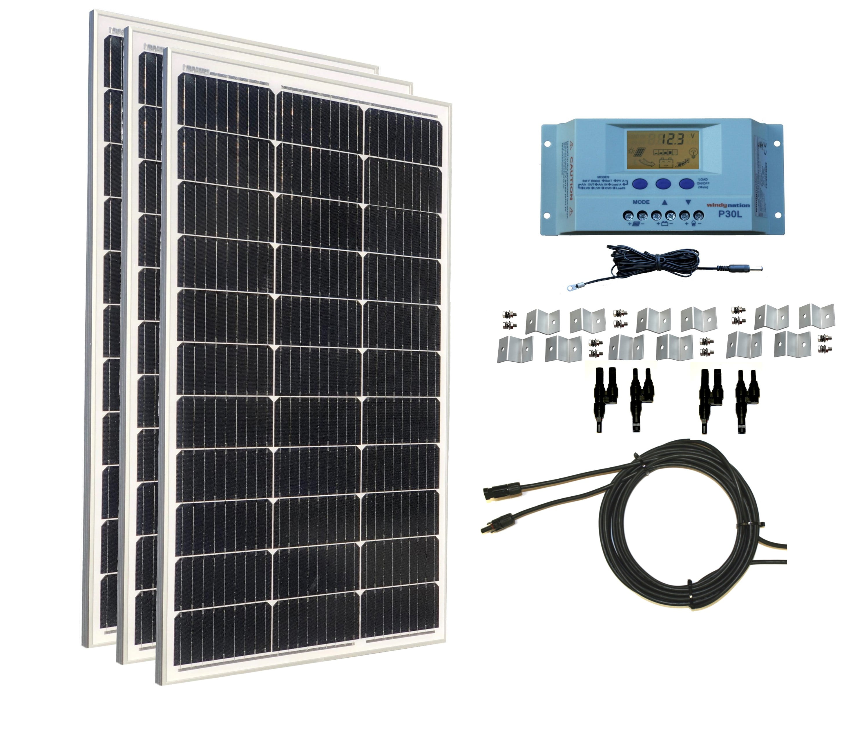 300-Watt Monocrystalline Solar Panel Kit with 30 Amp Solar Charge ...