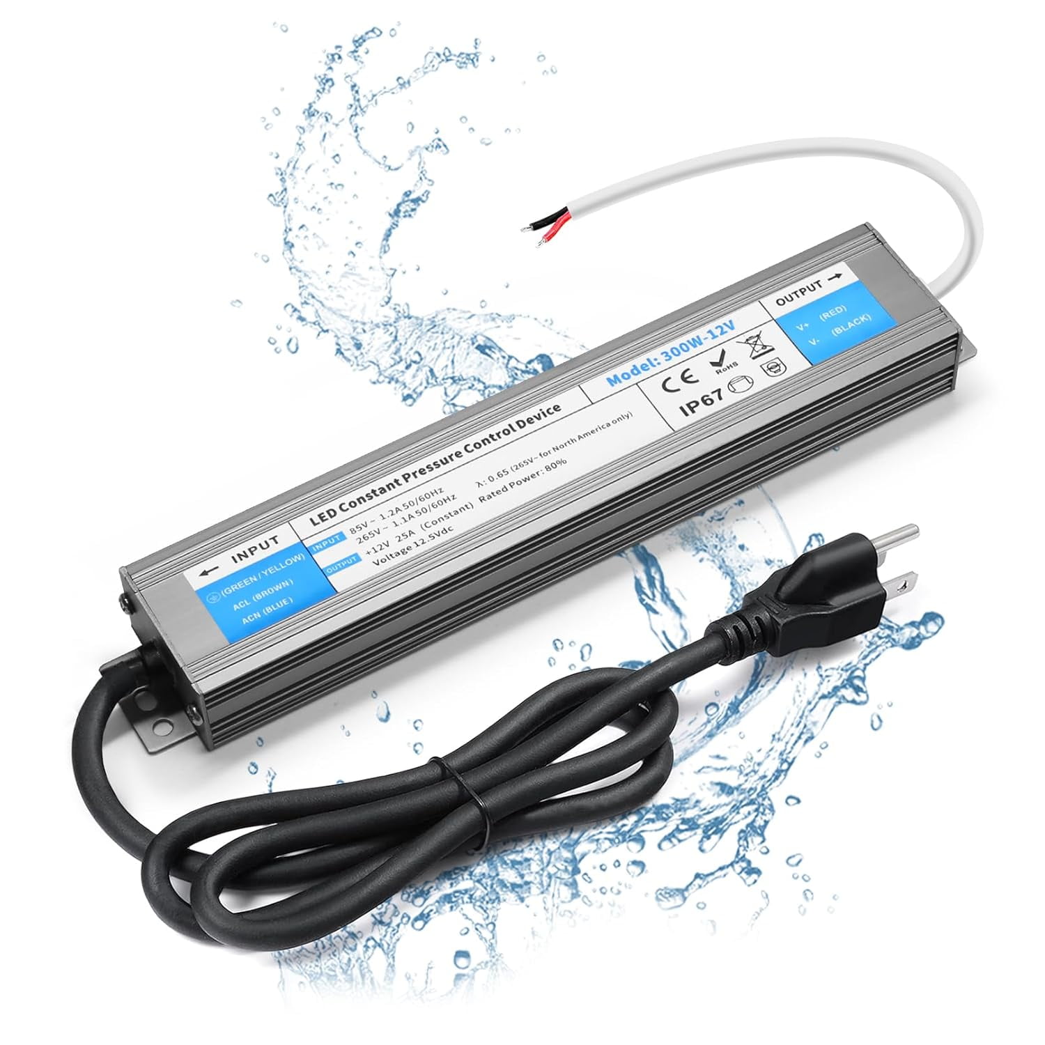 300 Watts LED Driver Waterproof IP67 Power Supply AC 85V-265V To DC 12V ...