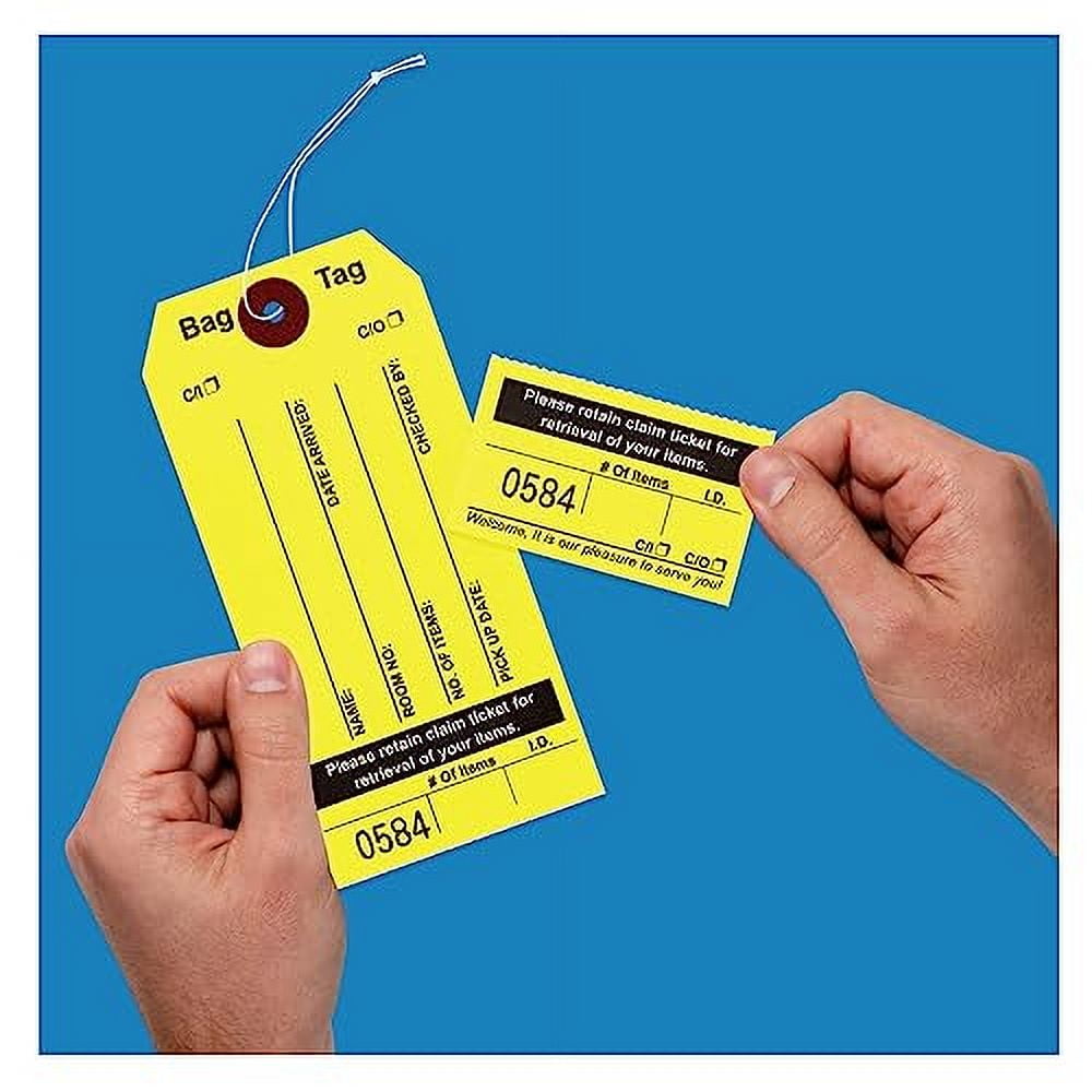 300 Yellow Bag Claim Check Tags with Elastic String, Printed in Black ...