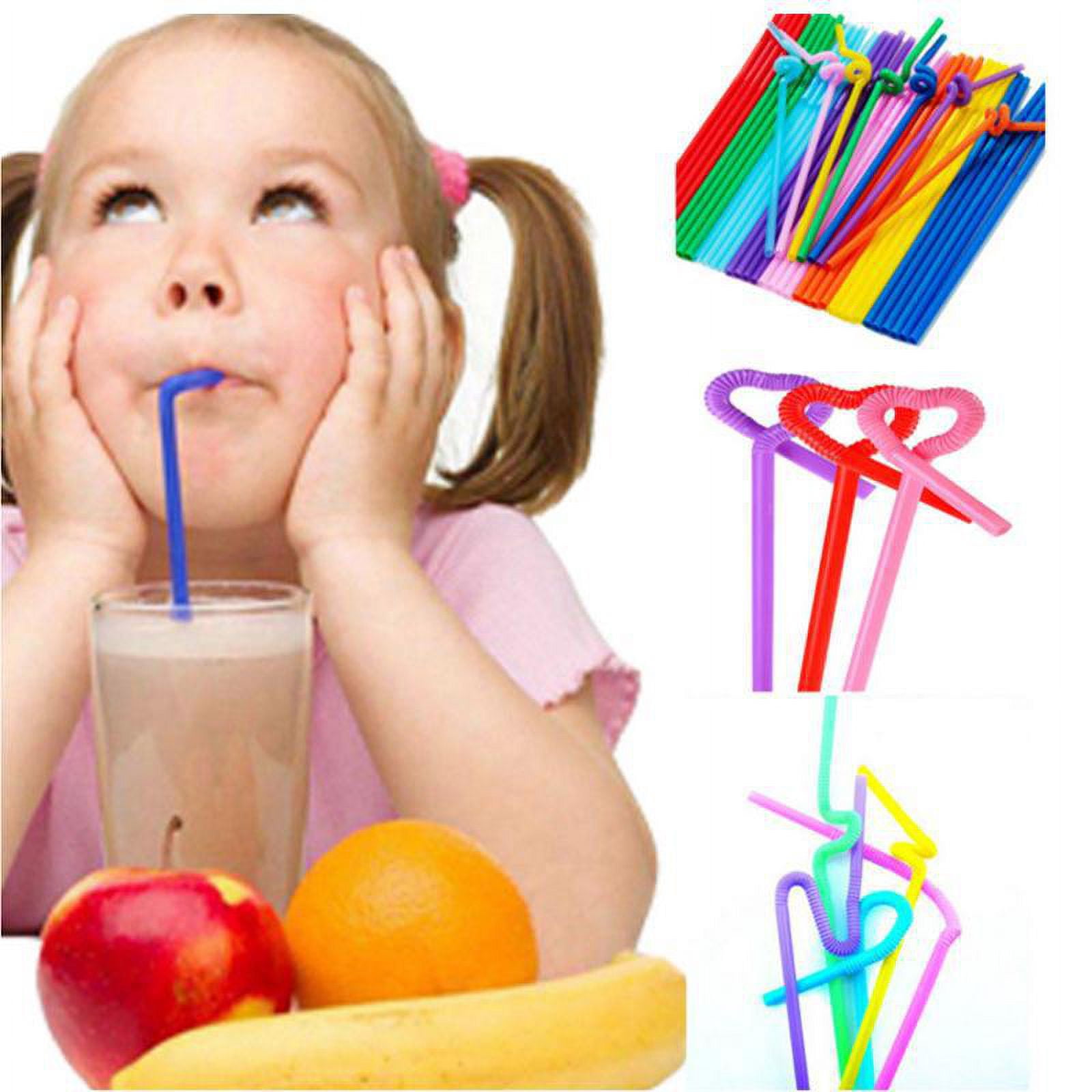 300 color disposable angled plastic straw can bend juice drink milk tea ...