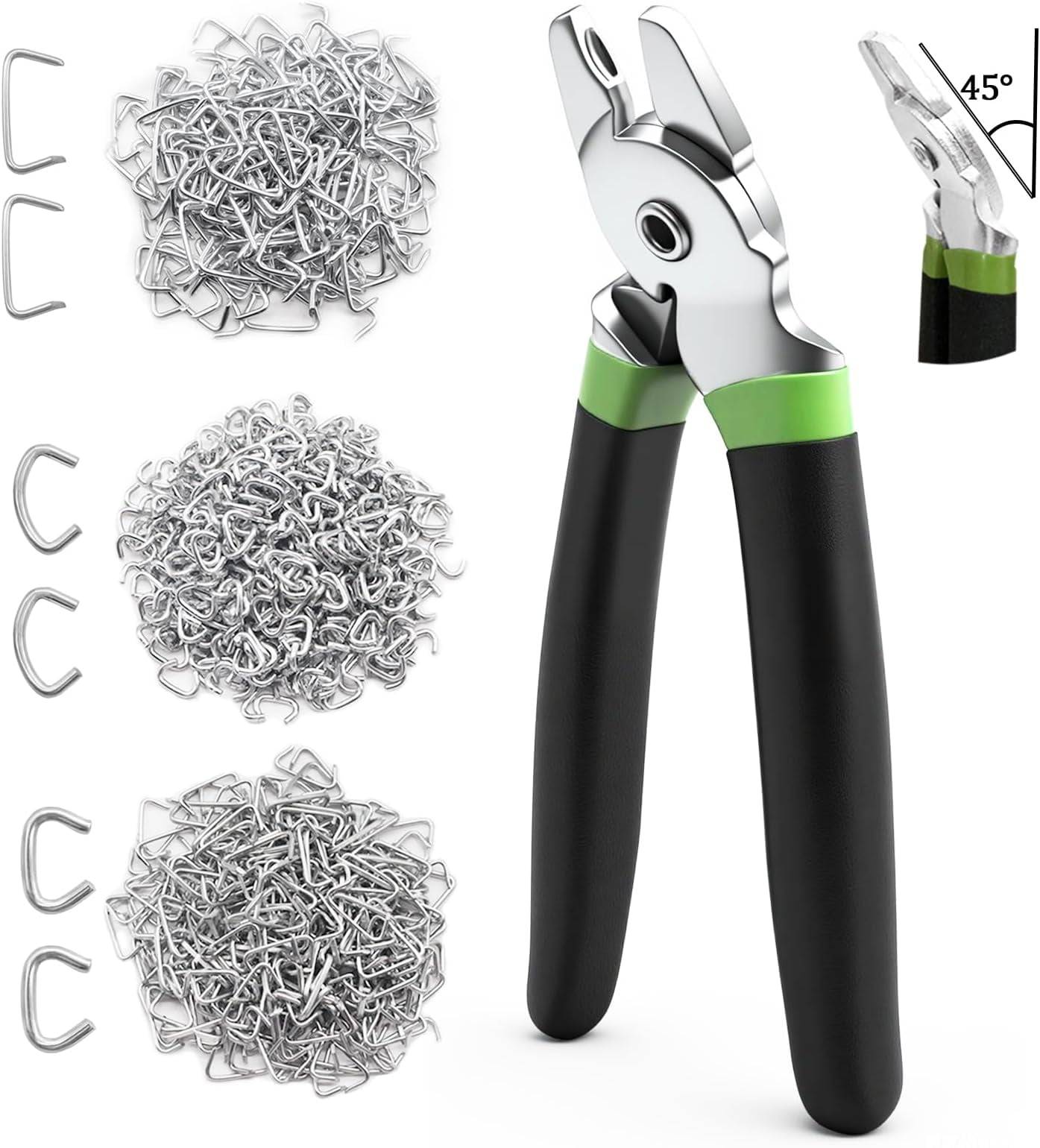 300 count Hog Rings with Bent Hog Ring Pliers Kit 3/4" 1/2" 3/8 ...