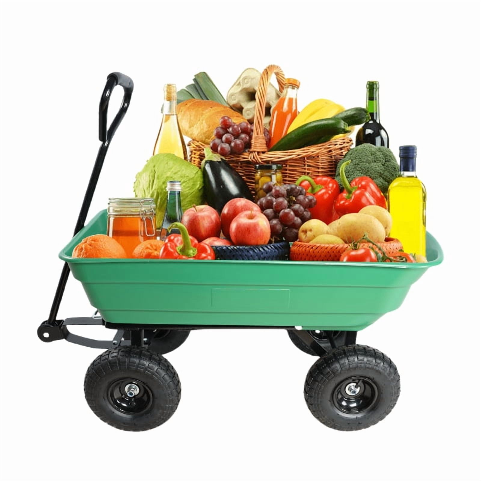 300 lb Capacity Folding Yard Cart | 10" Pneumatic Wheels & 75L Poly ...