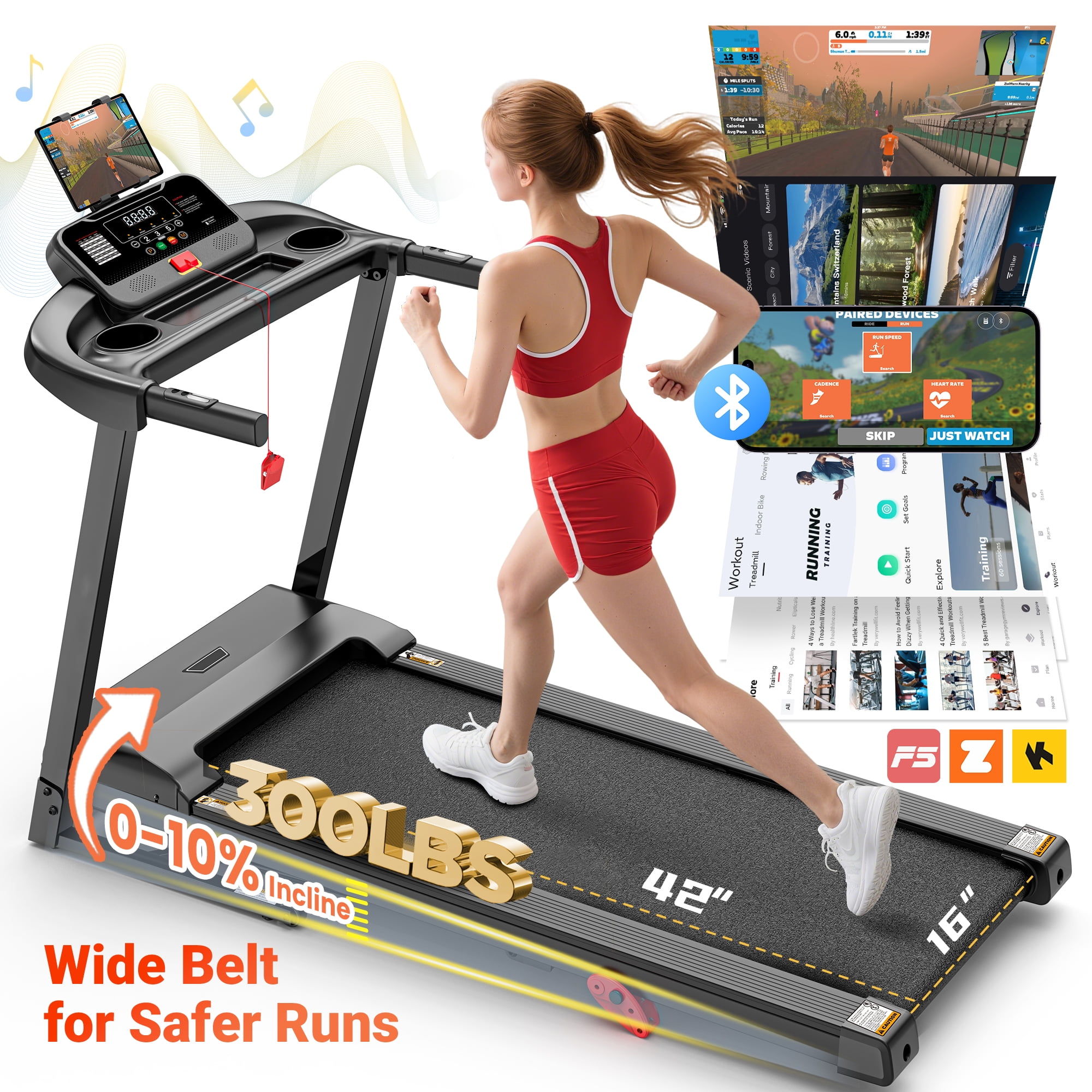 300 lbs Capacity Treadmill for Home, 3.5HP Folding Treadmill w/ 71 ...