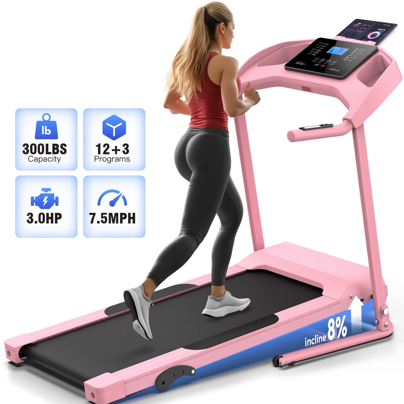 300 lbs Portable Folding Treadmill, 3.0 HP Foldable Compact Treadmill ...