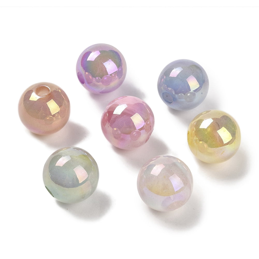 300 pc Round UV Plating Luminous Rainbow Iridescent Acrylic Beads ...