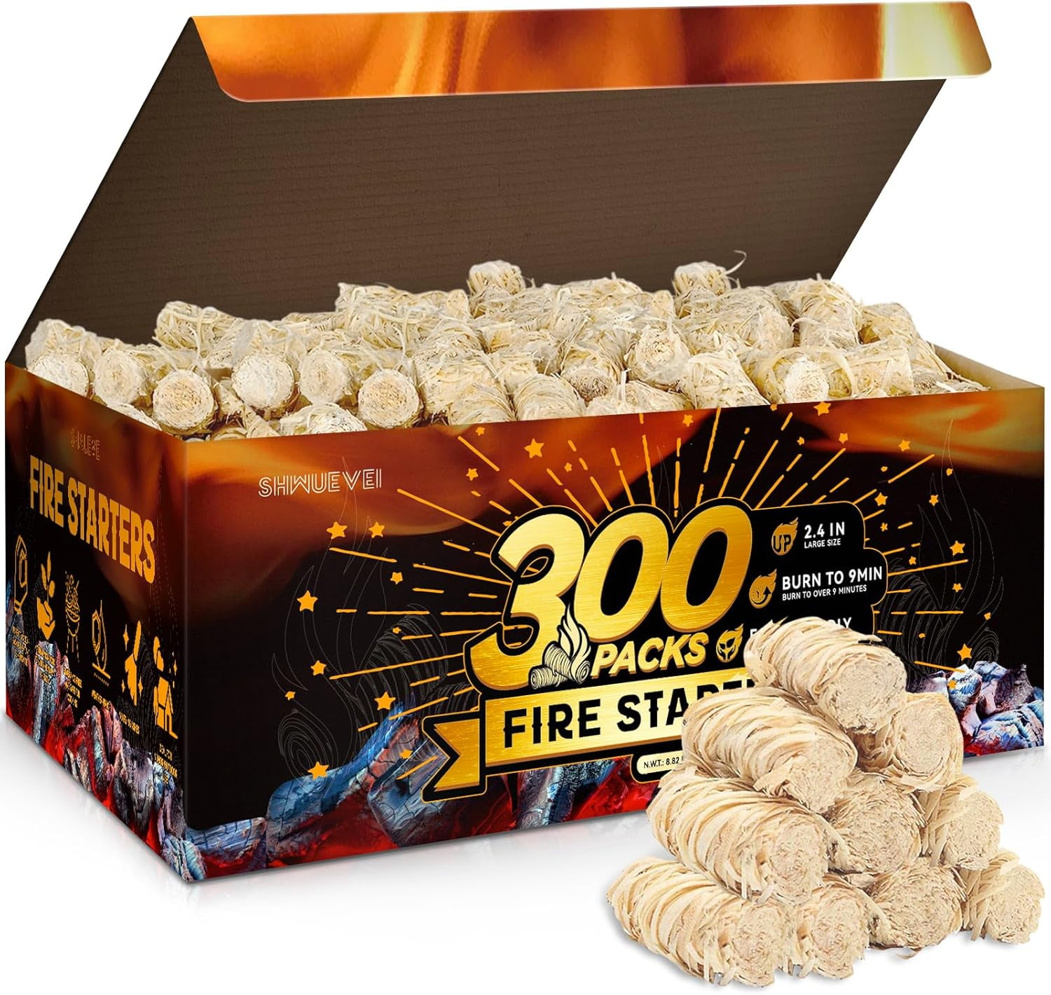 300 pcs Fire Starter - Natural Fire Starters for Fireplace, Pellet ...