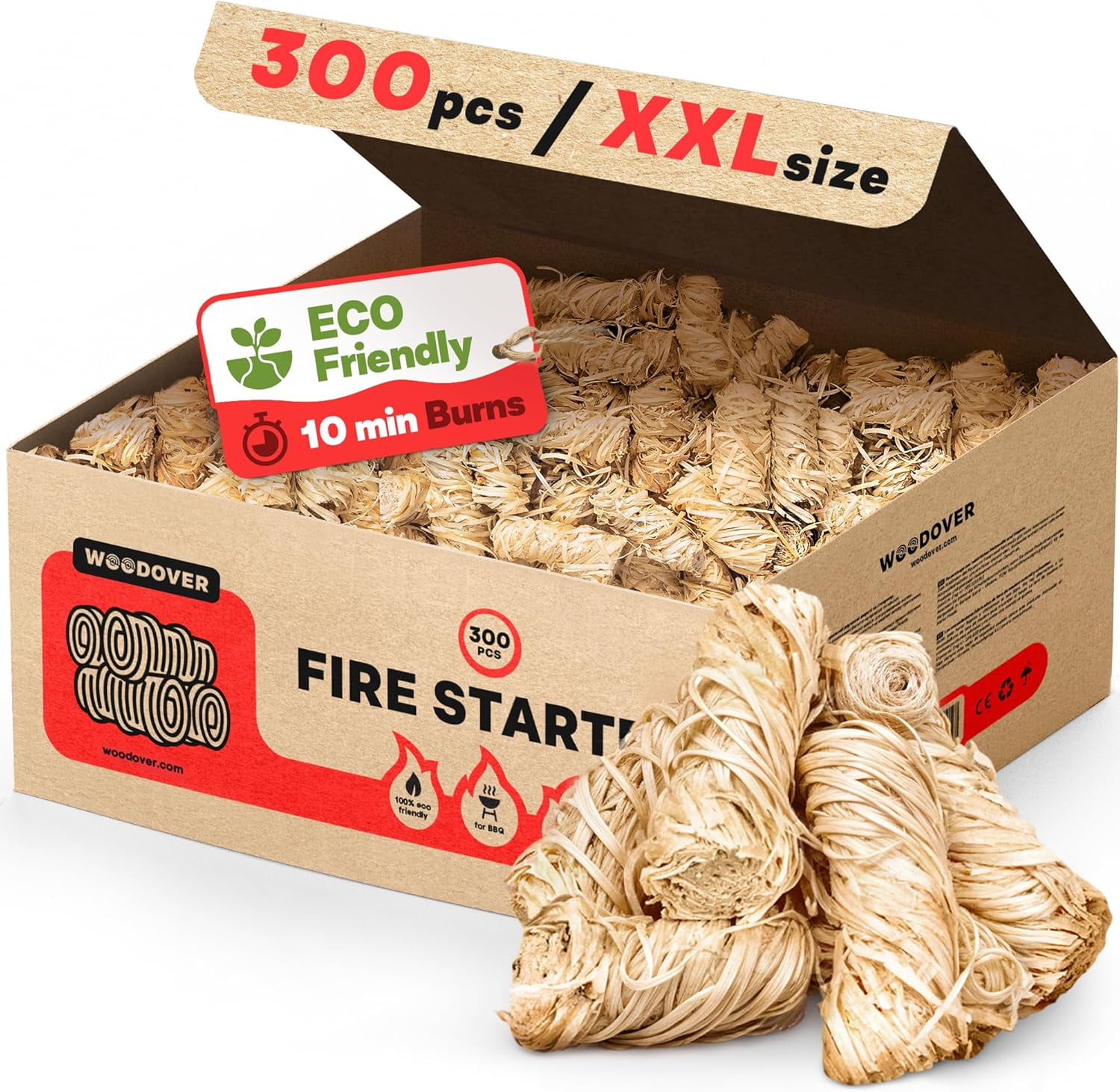 The 300 pcs Large Fire Starters for Fireplace, Natural Fire Starter for ...