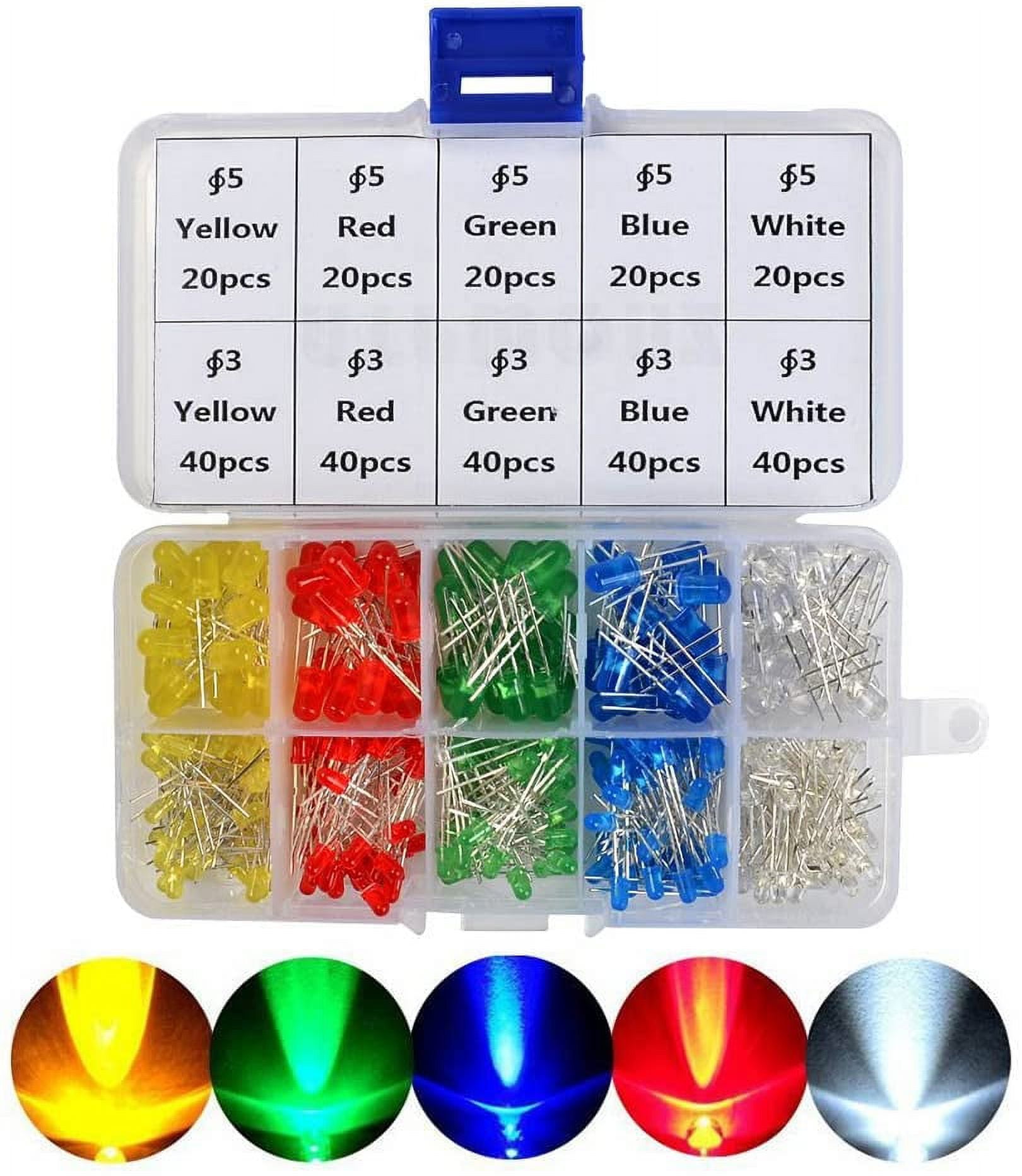 300 Pcs Superbright Multicolor Dip Led Light Emitting 3Mm/5Mm Diodes (5 ...