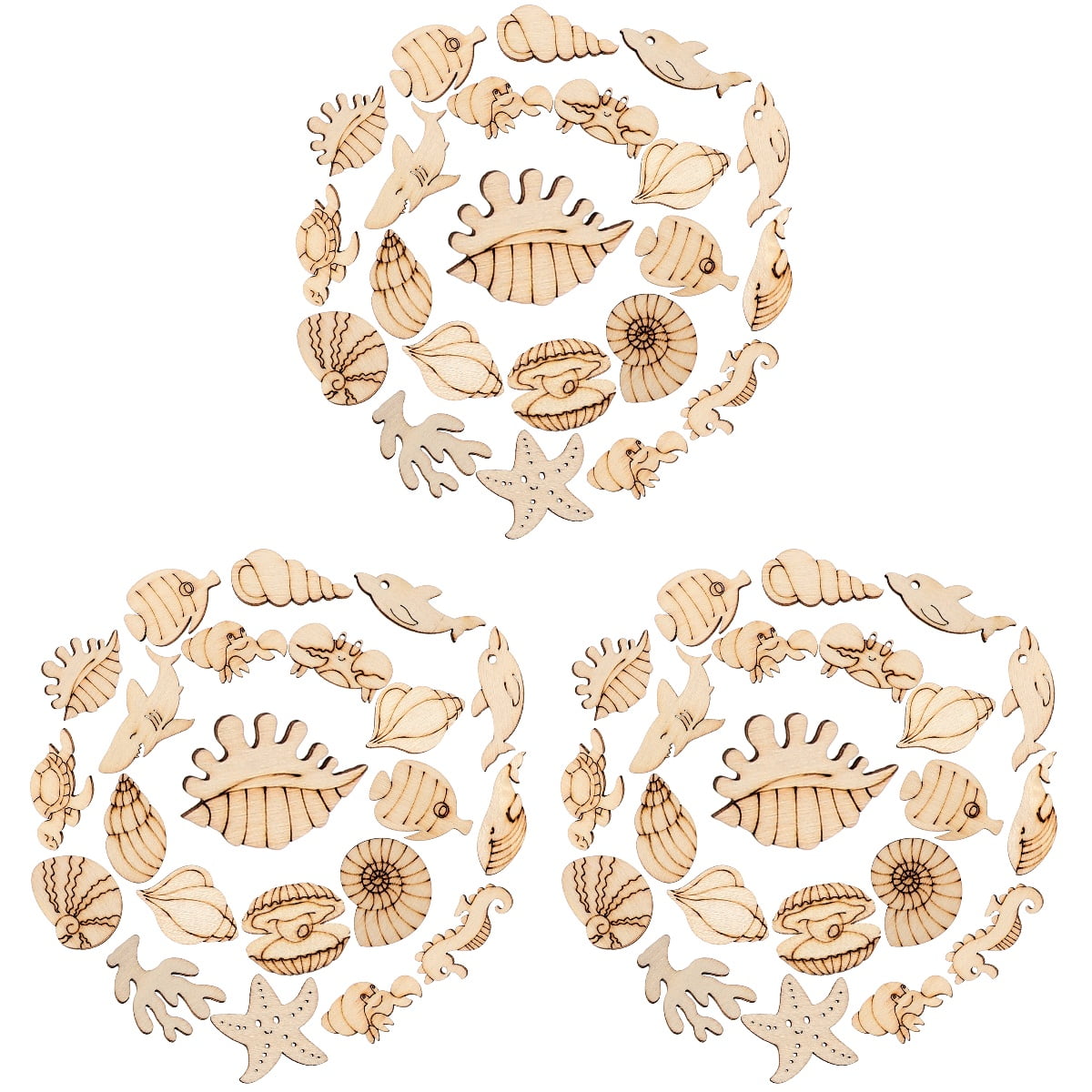 300 pcs Unfinished Wood Cutouts Marine Animal Shape Wood Slices DIY Sea ...