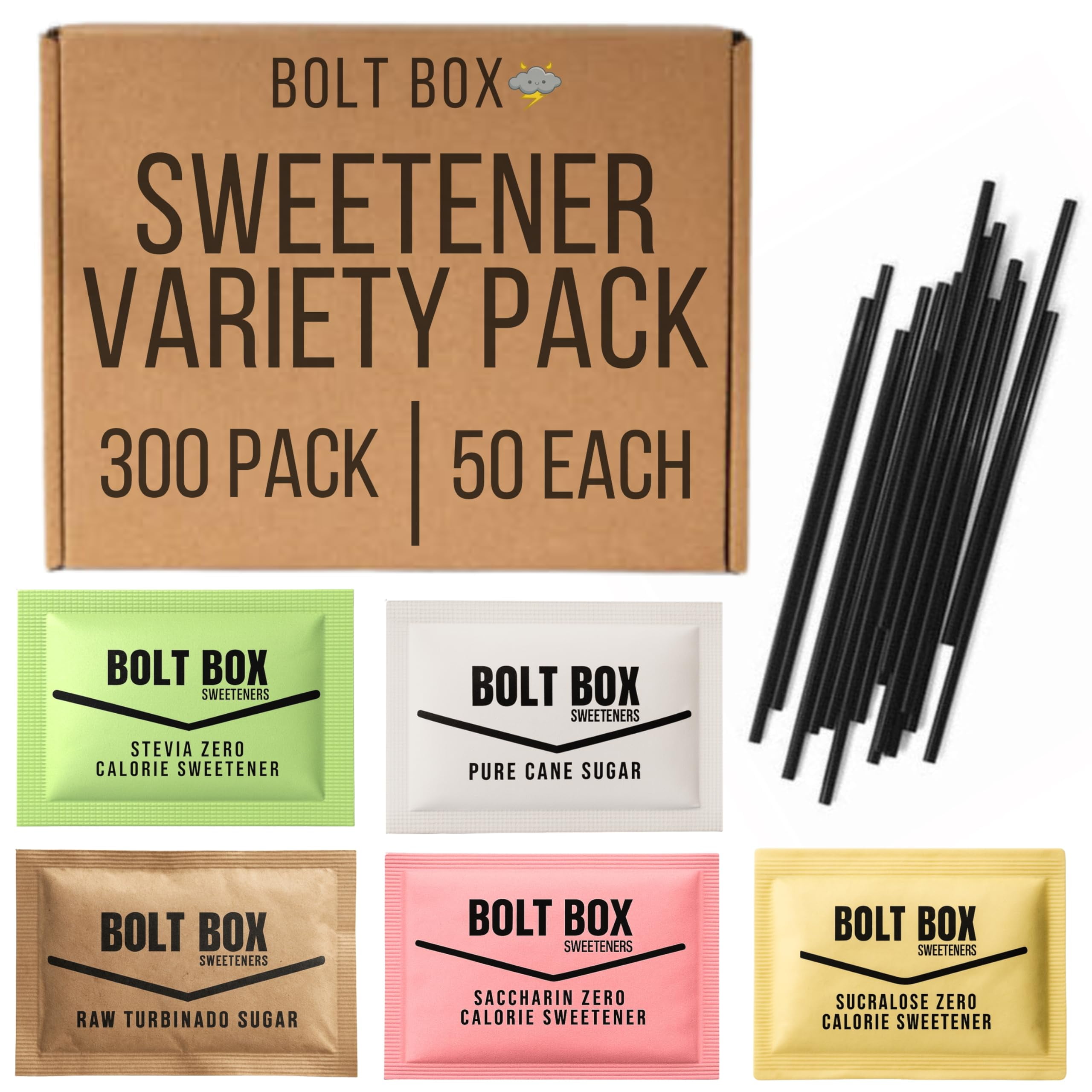 (300 total, 50 each) GGA1 Bolt Box Sugar & Sugar Substitute Packets Box ...