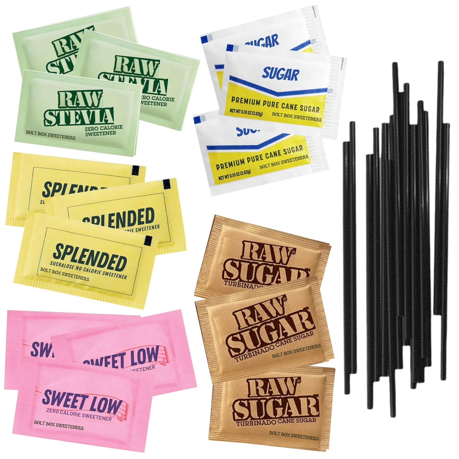 (300 total, 50 each) Sugar & Sweetener Packets Box - Cane Sugar Packets ...