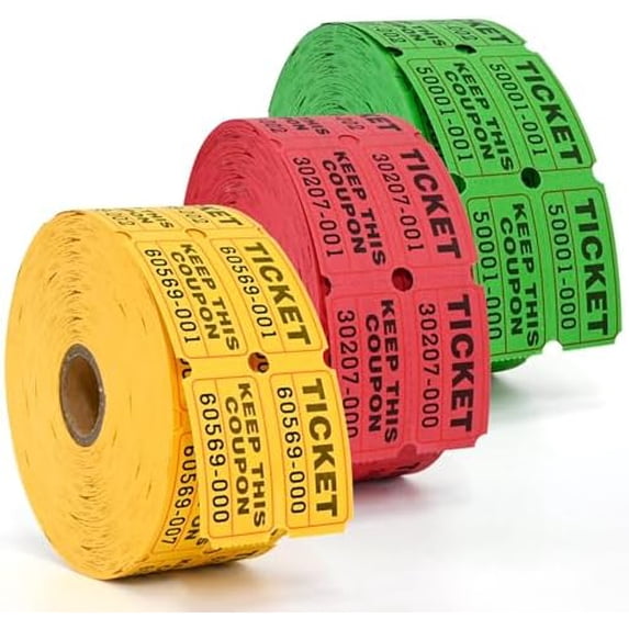 3000 Assorted Raffle Tickets Double Roll,Consecutively Numbered,50/50 ...