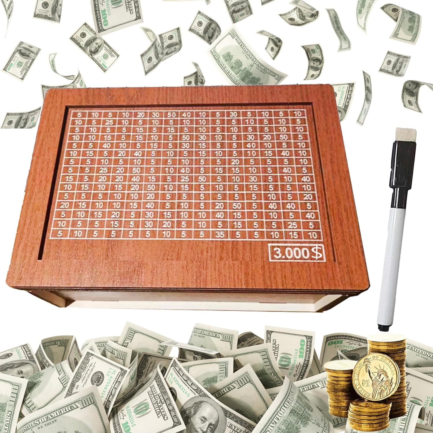 3000 Cash Vault Wooden Savings Box, Cash Saver Box, Wooden Cash Saver ...