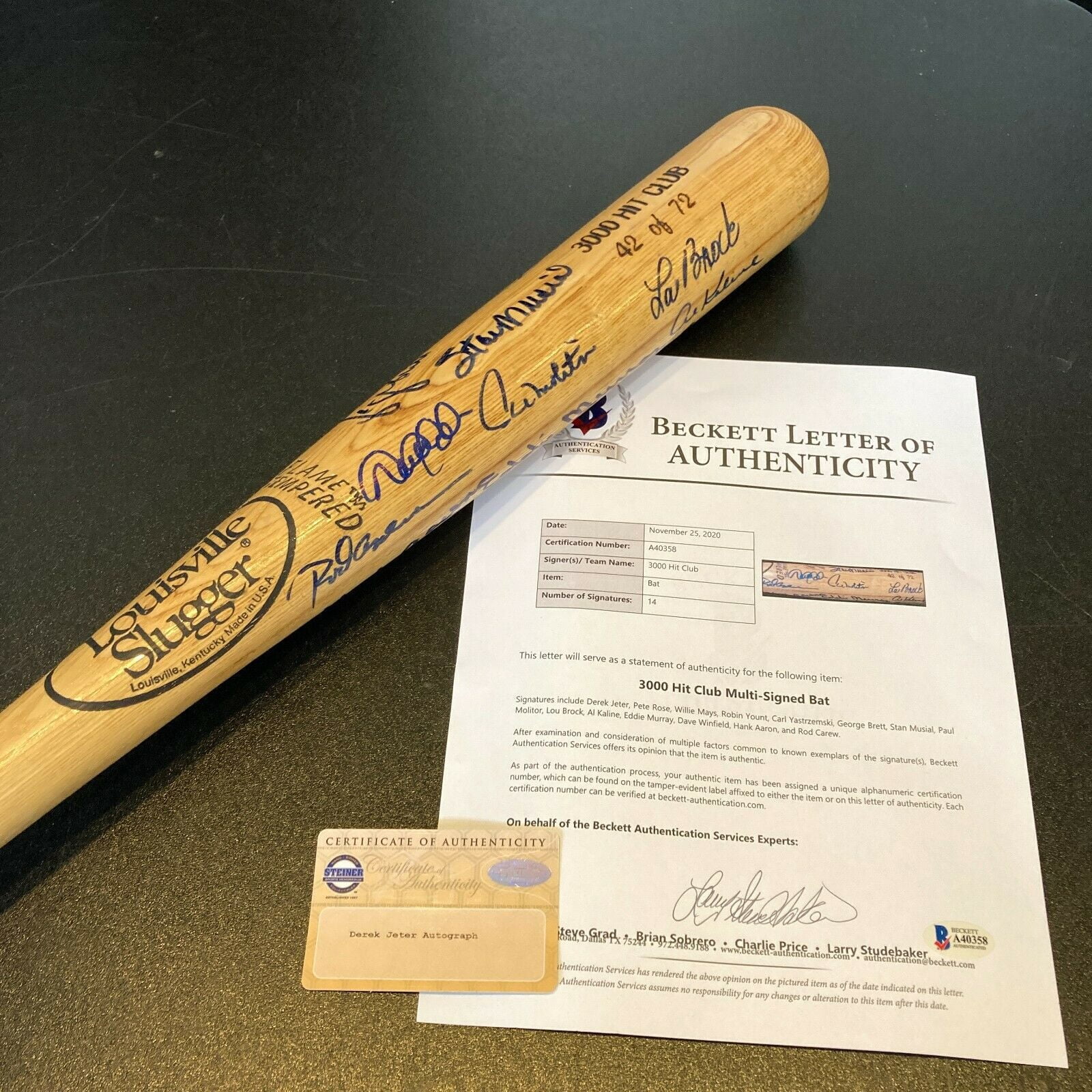 3000 Hit Club Signed Bat 14 Sigs Derek Jeter Willie Mays Hank Aaron ...