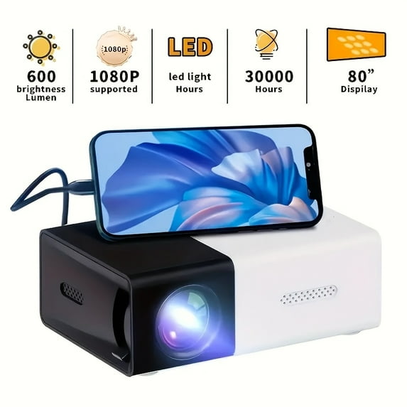3000+ Lumen Bright HD LED Light Source IWEEGA Mini Portable Projector ...