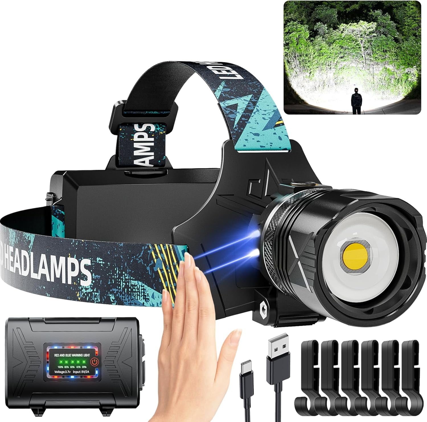 3000 Lumens Super Bright Headlamp, Rechargeable LED Head Lamp, 90 Hour ...