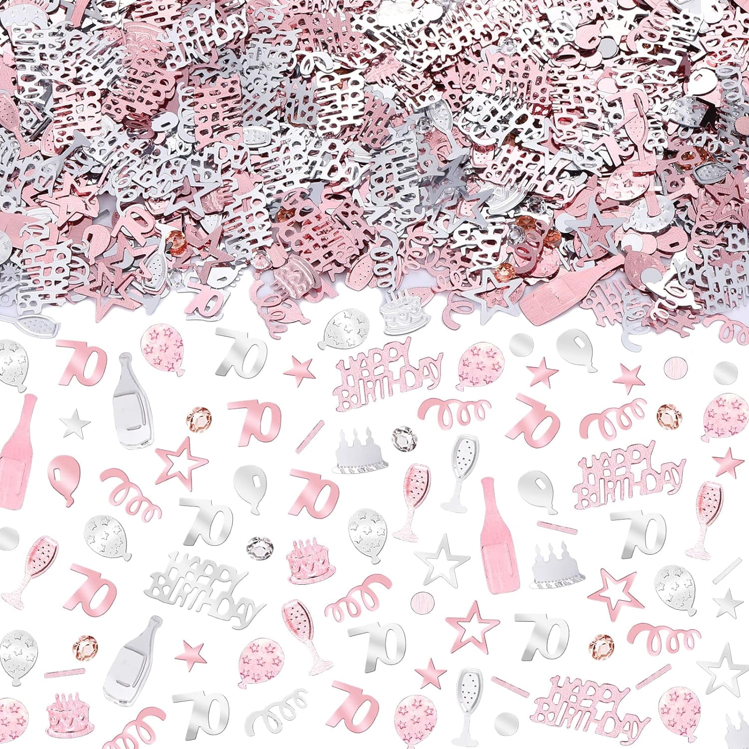 3000 PCS Rose Gold Silver 70th Happy Birthday Confetti Decorations with ...