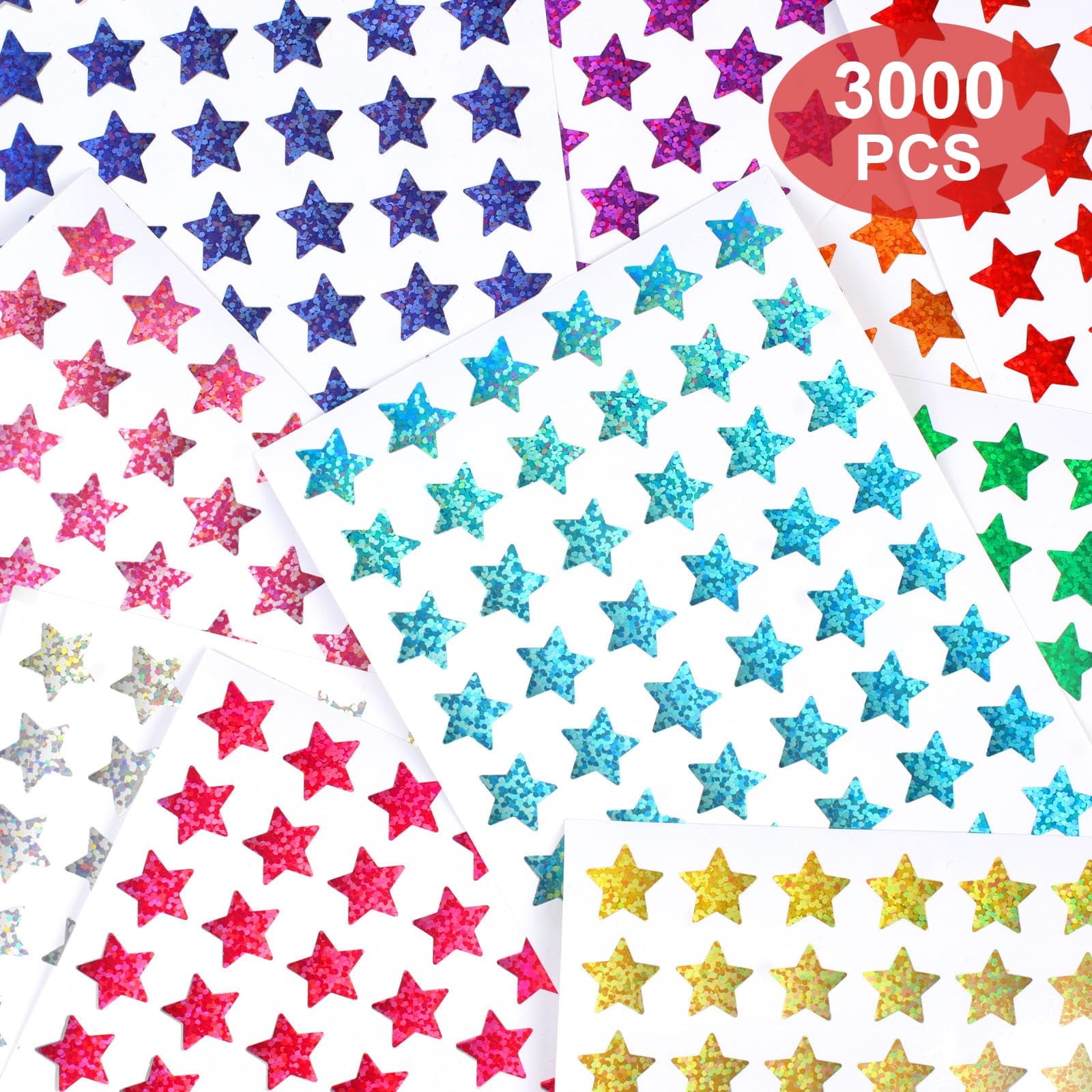 3000 PCS Star Stickers, Holographic Foil Stickers for Rewards, 0.6 Inch ...