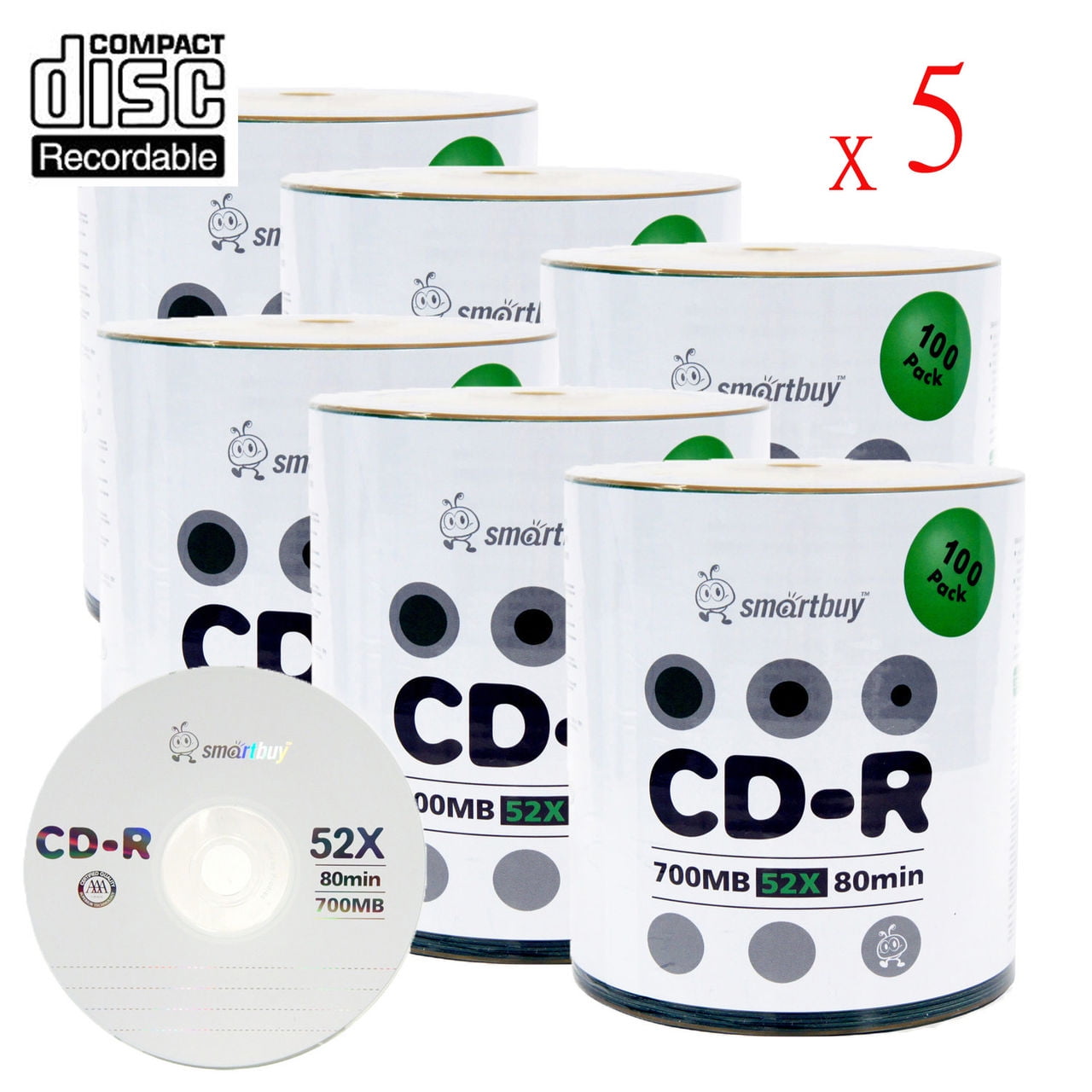 3000 Pack Smartbuy 52X CD-R 700MB 80Min Logo (Non-Printable) Data Blank ...