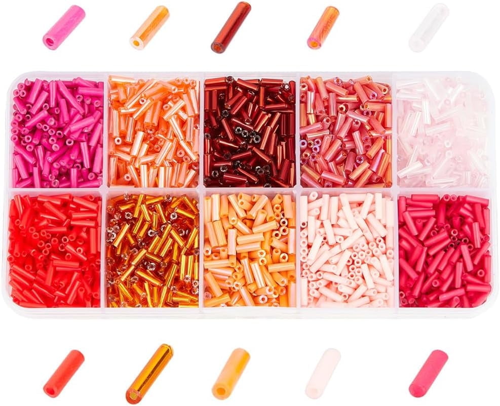 3000 Pcs 10 Colors Glass Bugle Beads Mixed Color Screwy Bugle Beads ...