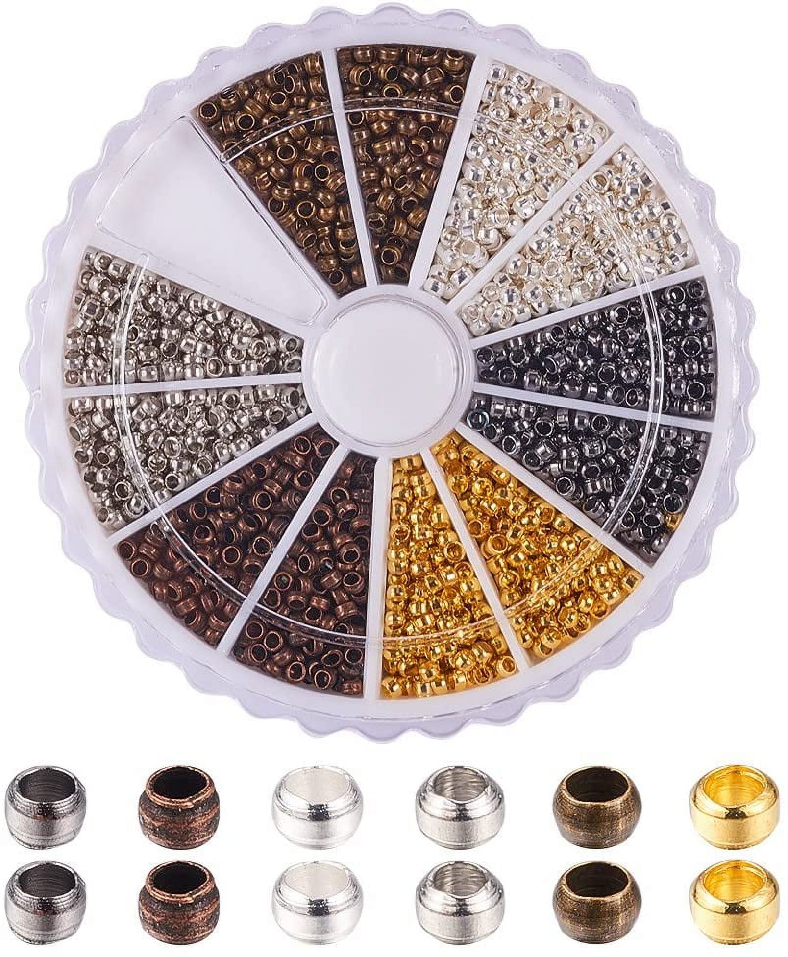 3000 Pcs 6 Colors 2mm Brass Tube Crimp Beads Cord End Caps Diameter 2mm ...