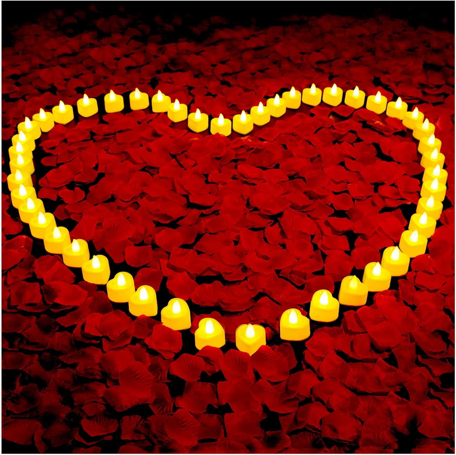3000 Pcs Artificial Rose Petals with 48 Heart Flameless Candles Battery ...