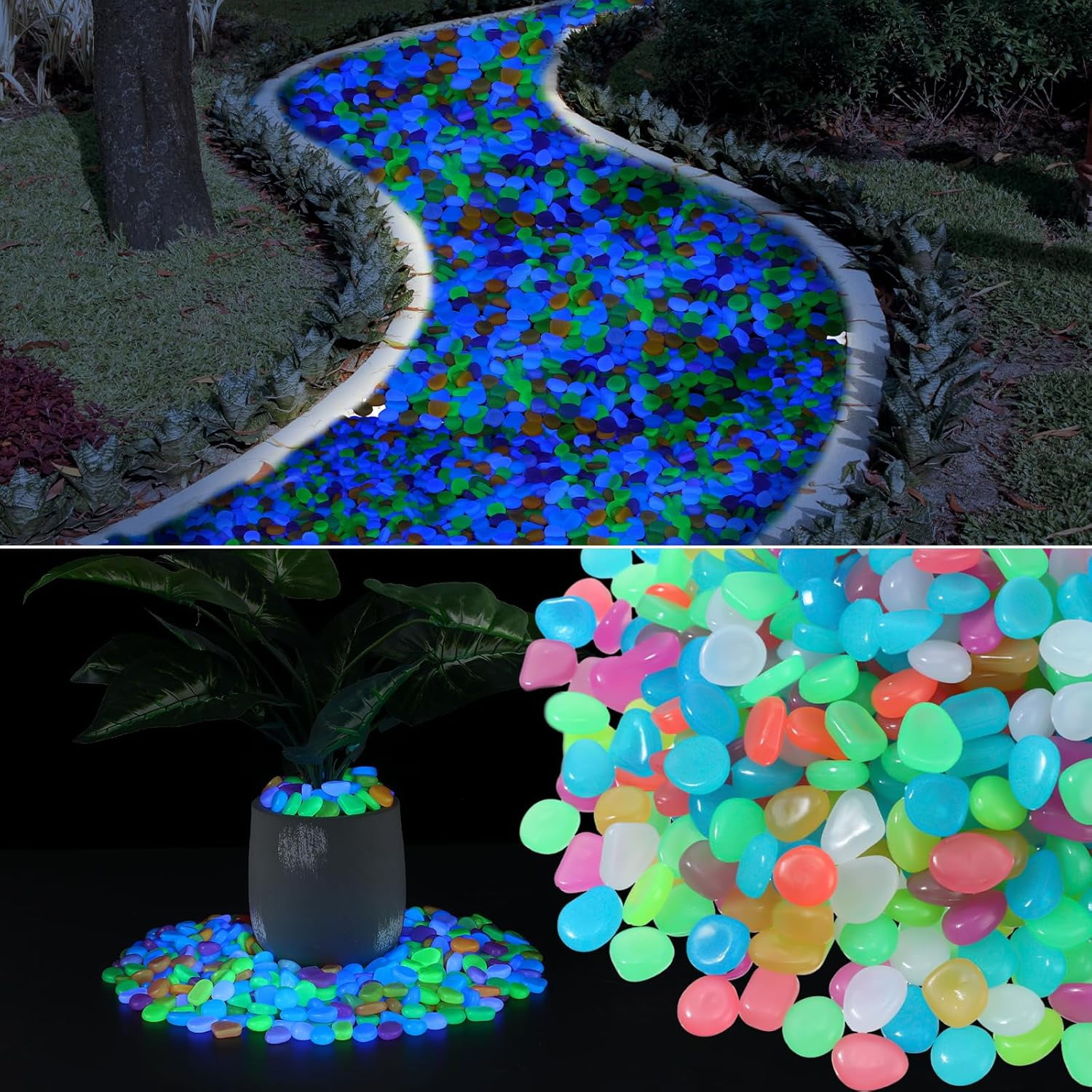 3000 Pcs Glow in The Dark Rocks 1 Inch Glow Rocks 12.6 LB Garden Glow ...