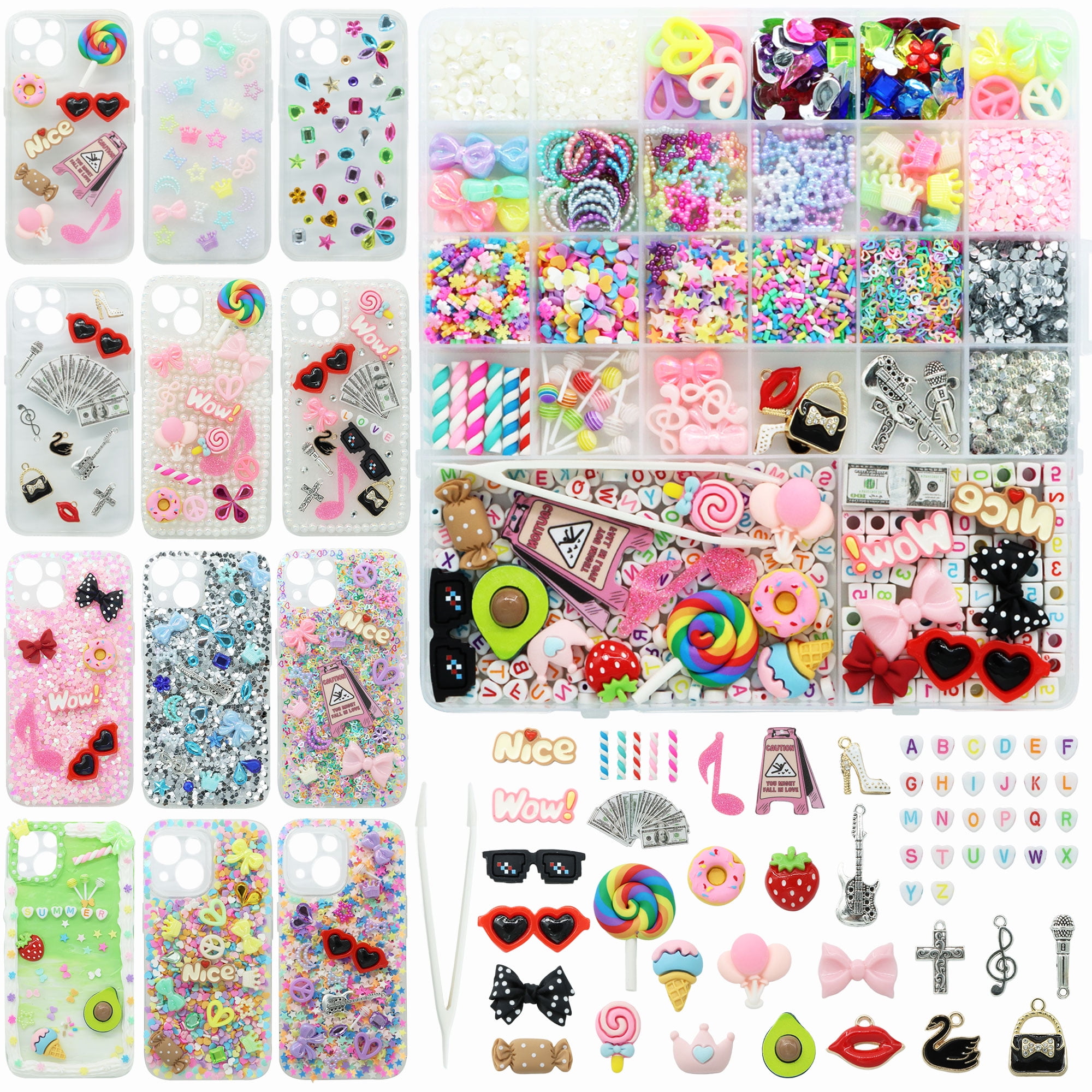 3000 Pcs Junk Case Charms Kit, DIY Phone Case & Nail Decor with Big Charms, Kawaii Bows, Pearls ...
