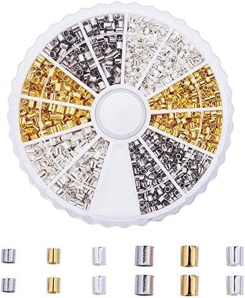 3000 Pcs Tube Crimp Beads Brass Tube Crimp End Spacer Beads Cord End ...