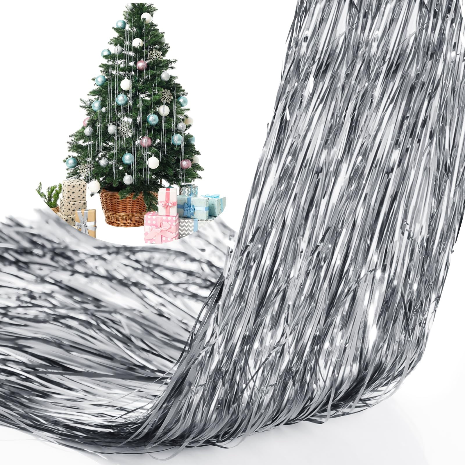 3000 Strands Silver Tinsel Icicles for Christmas Tree Tinsel Christmas ...