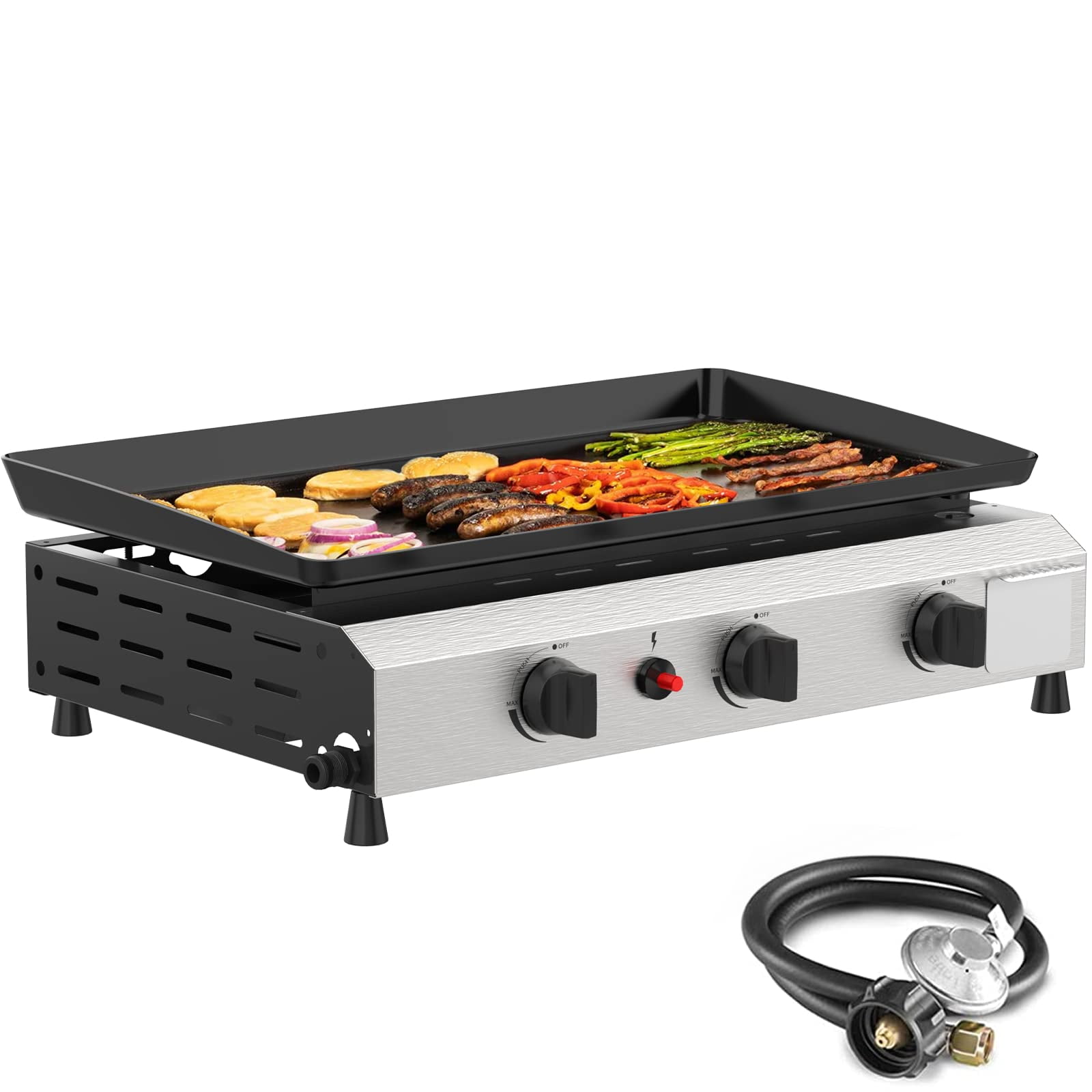 30000 BTU Propane Griddle, 23.3 Inch 3 Burner Flat Top Grill, Stainless ...