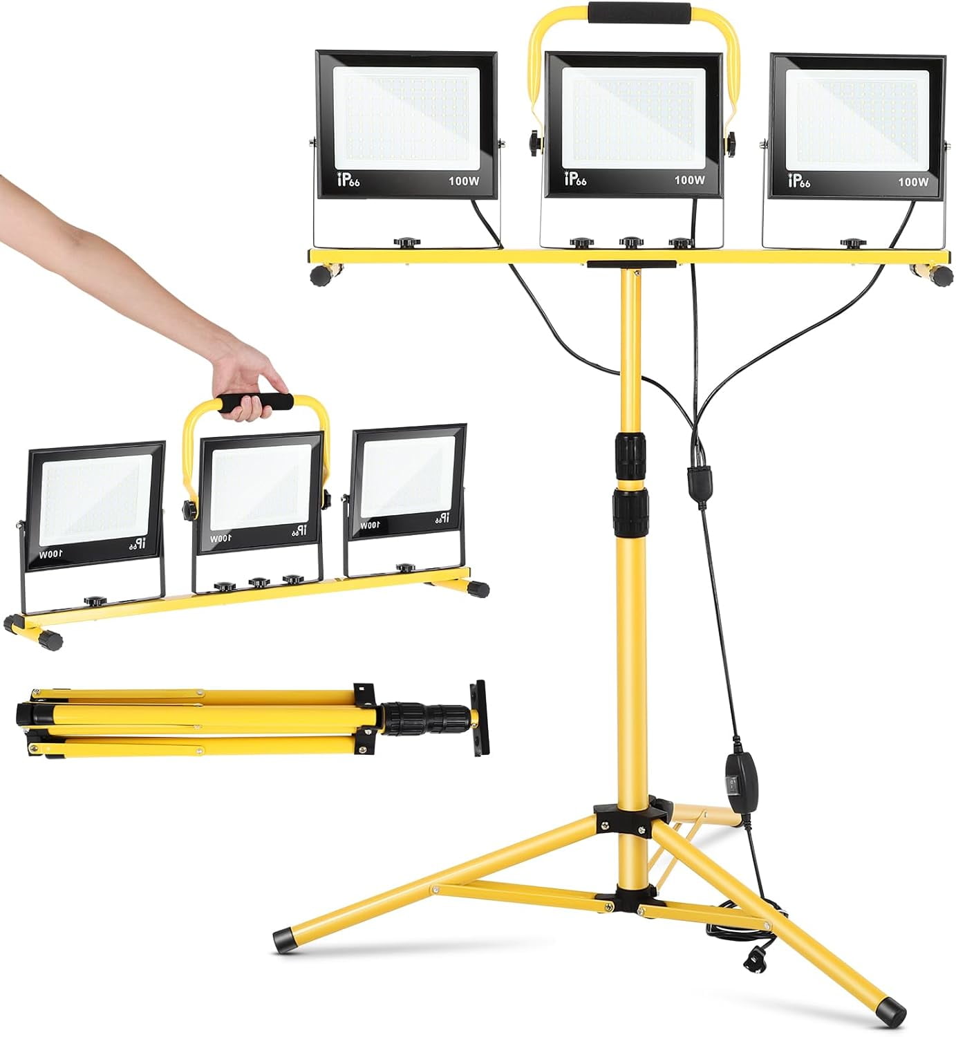 30000 Lumen LED Work Lights with Stand, Portable 3 Head Work Light ...