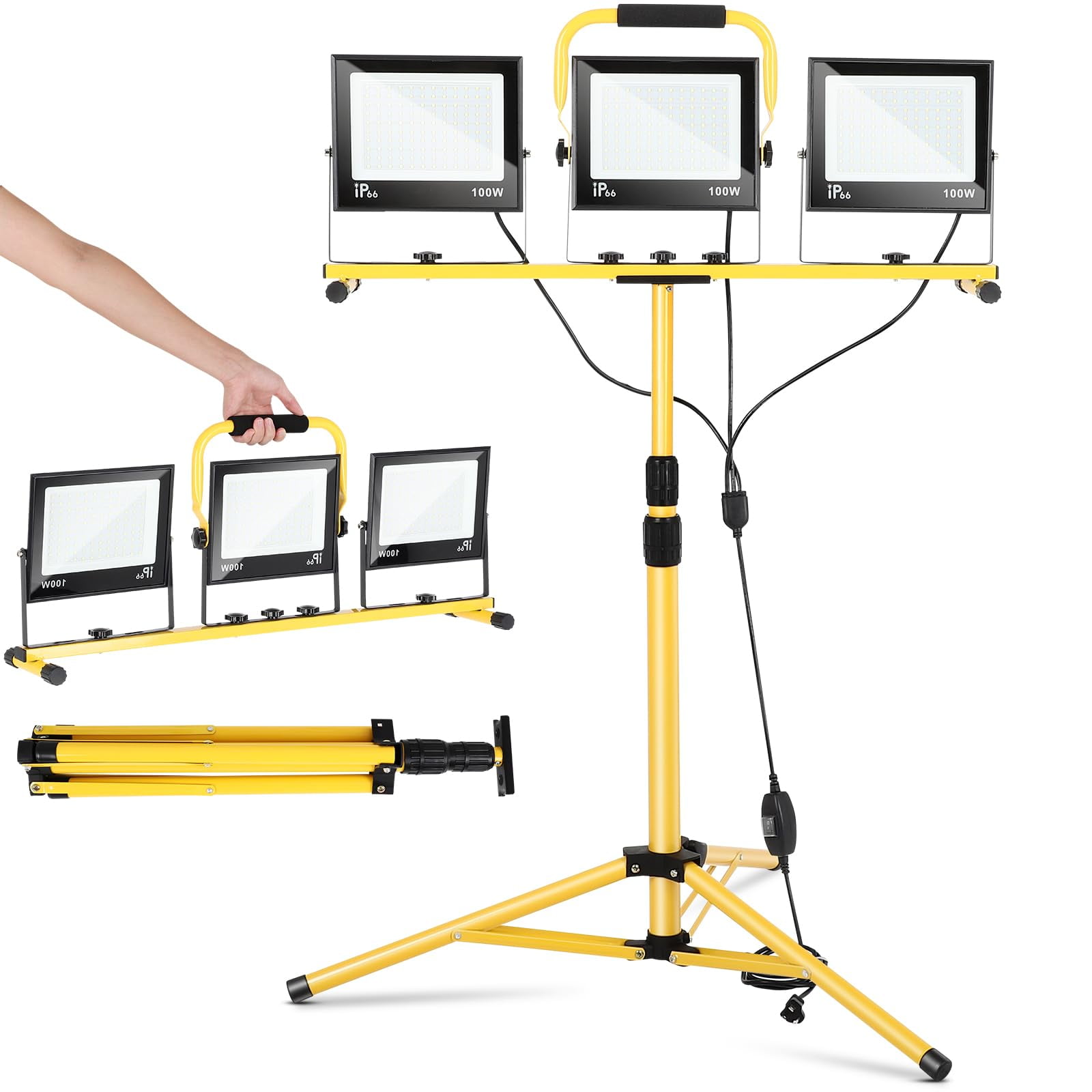 30000 Lumen LED Work Lights with Stand,Portable 3 Head Work Light,with ...