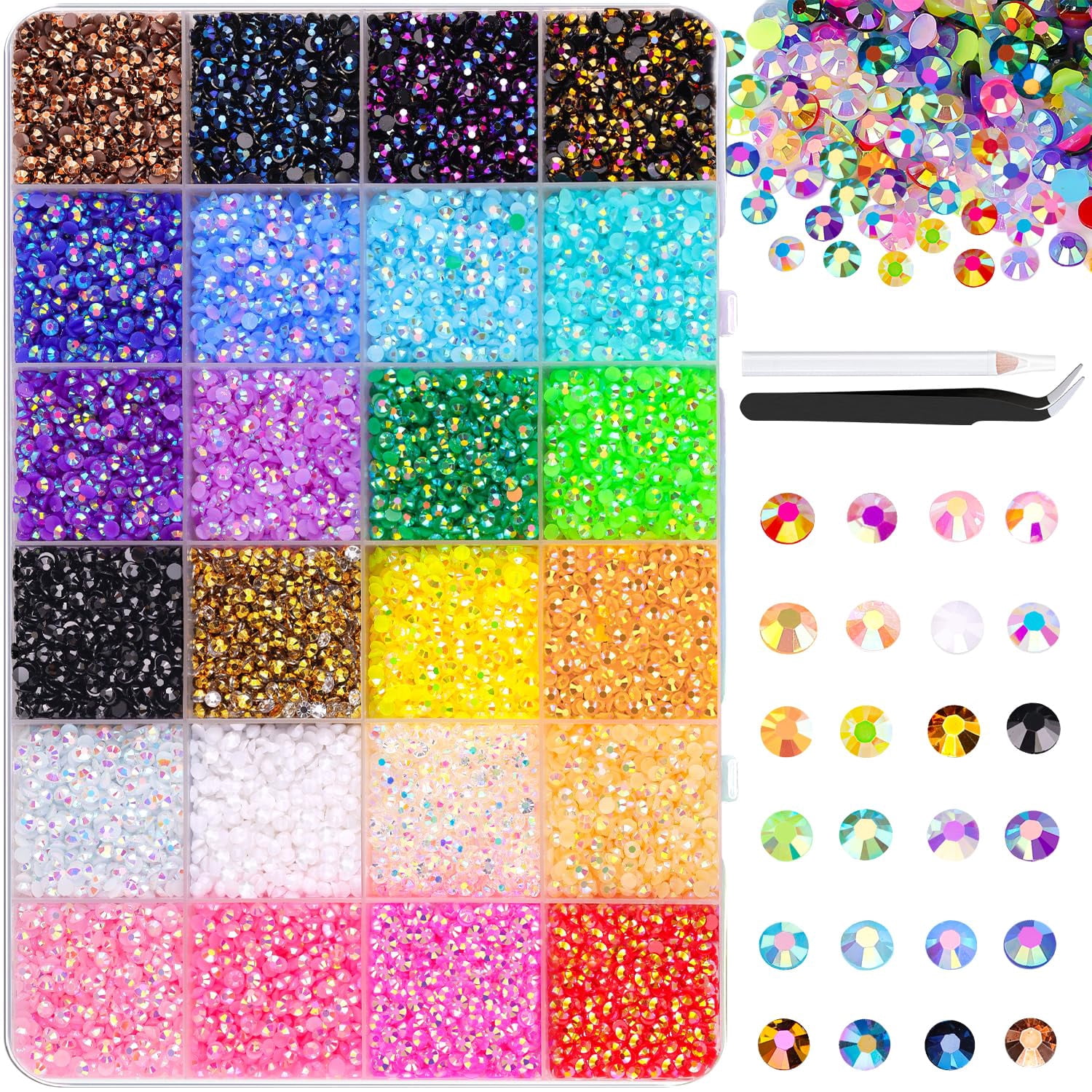 30000Pcs Resin Rhinestones for Crafting with Tweezers, Mixed-Color 3mm ...