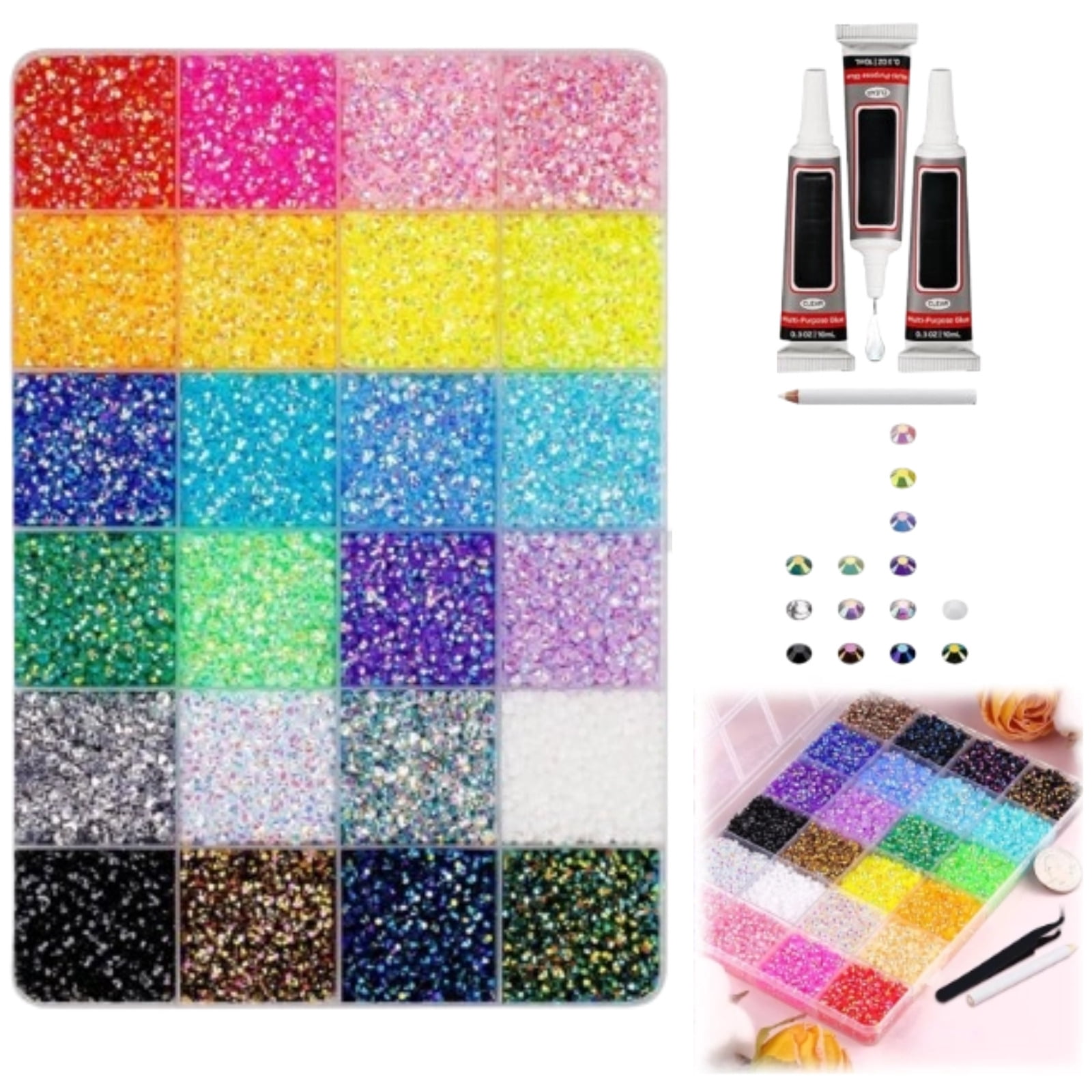30000Pcs Resin Rhinestones for Crafting with Tweezers, Mixed-Color 3mm ...