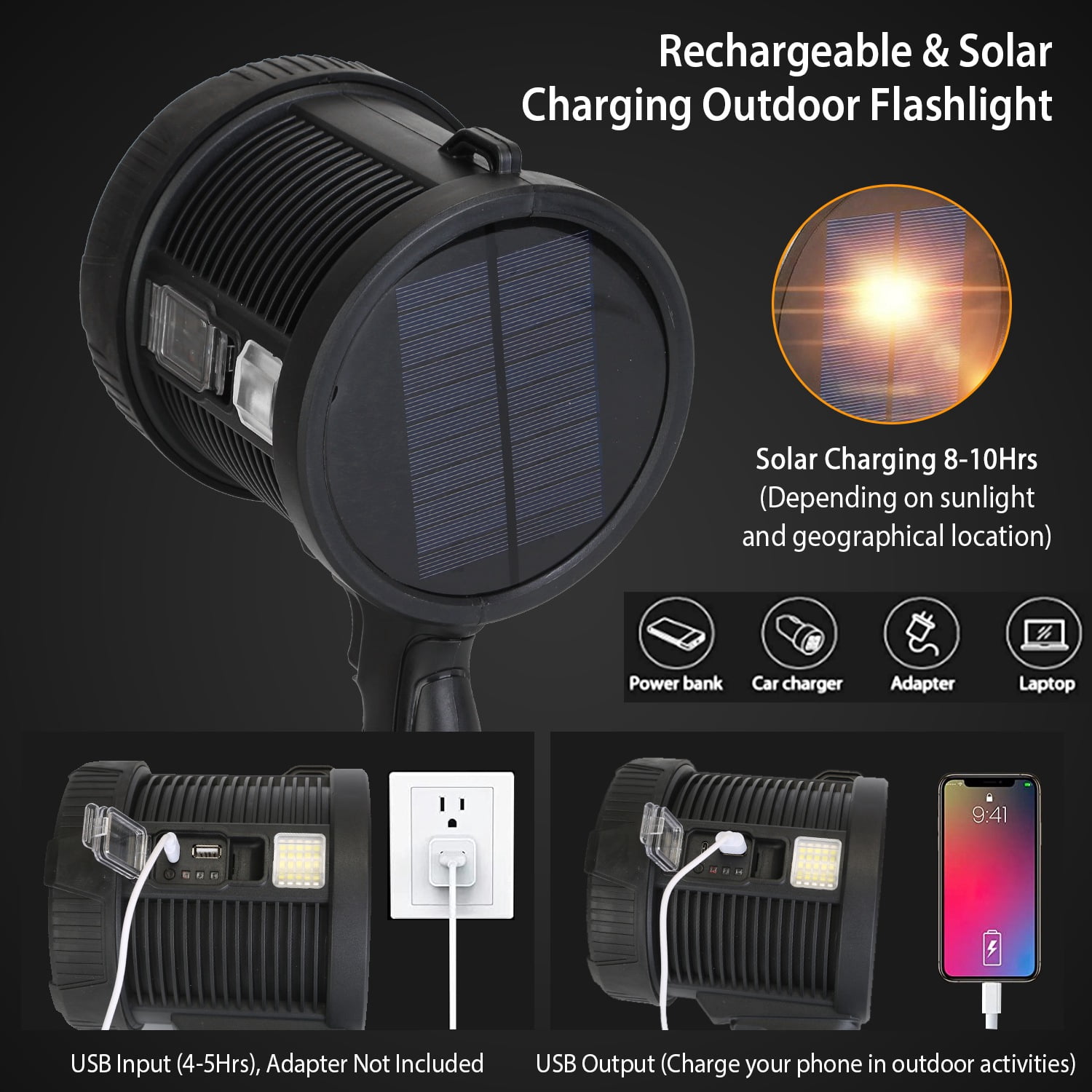 30000lm Handheld Spotlight Flashlight, Hunting LED Searchlight with 3 ...