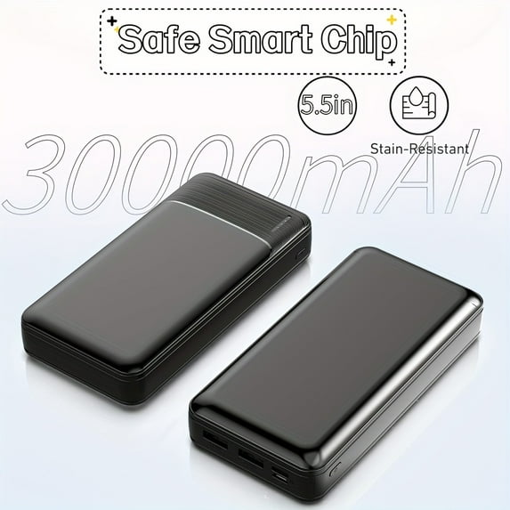30000mAh Power Bank with Battery Display | Type-C/Micro/USB Multi ...