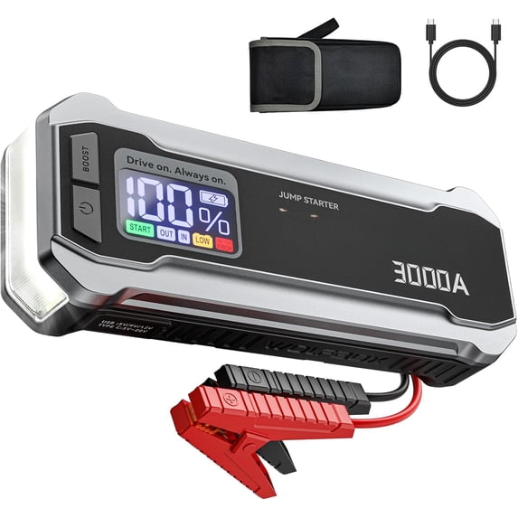 3000A Jump Starter,12V Car Battery Jump Starter with 65W Quick Charger ...