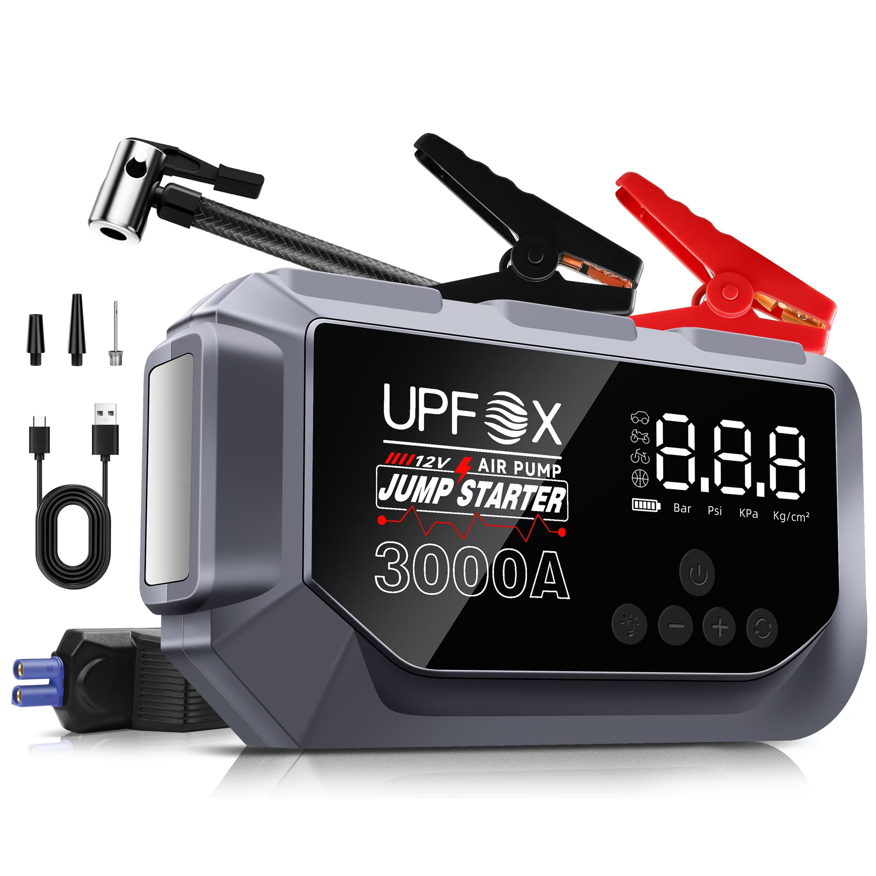 3000A Jump Starter with Air Compressor 12V – Portable Car Jump Starter ...