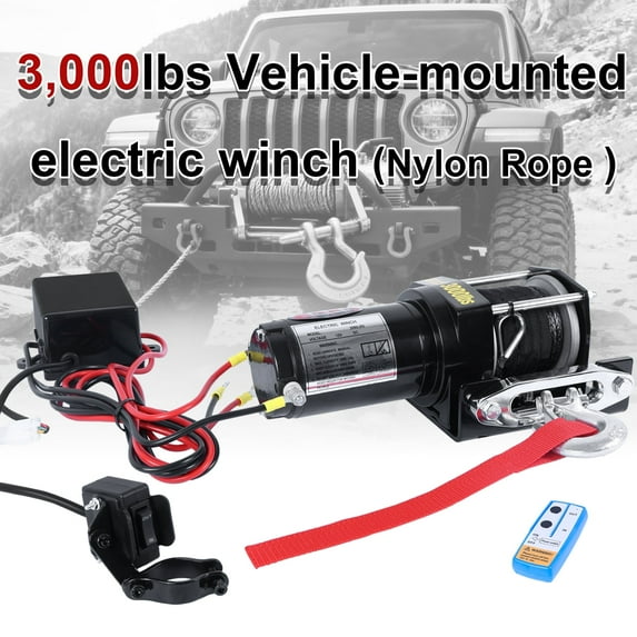 3000LB 12V Electric Winch with Red Synthetic Rope, 0.19Inch x 30Ft, 1 ...