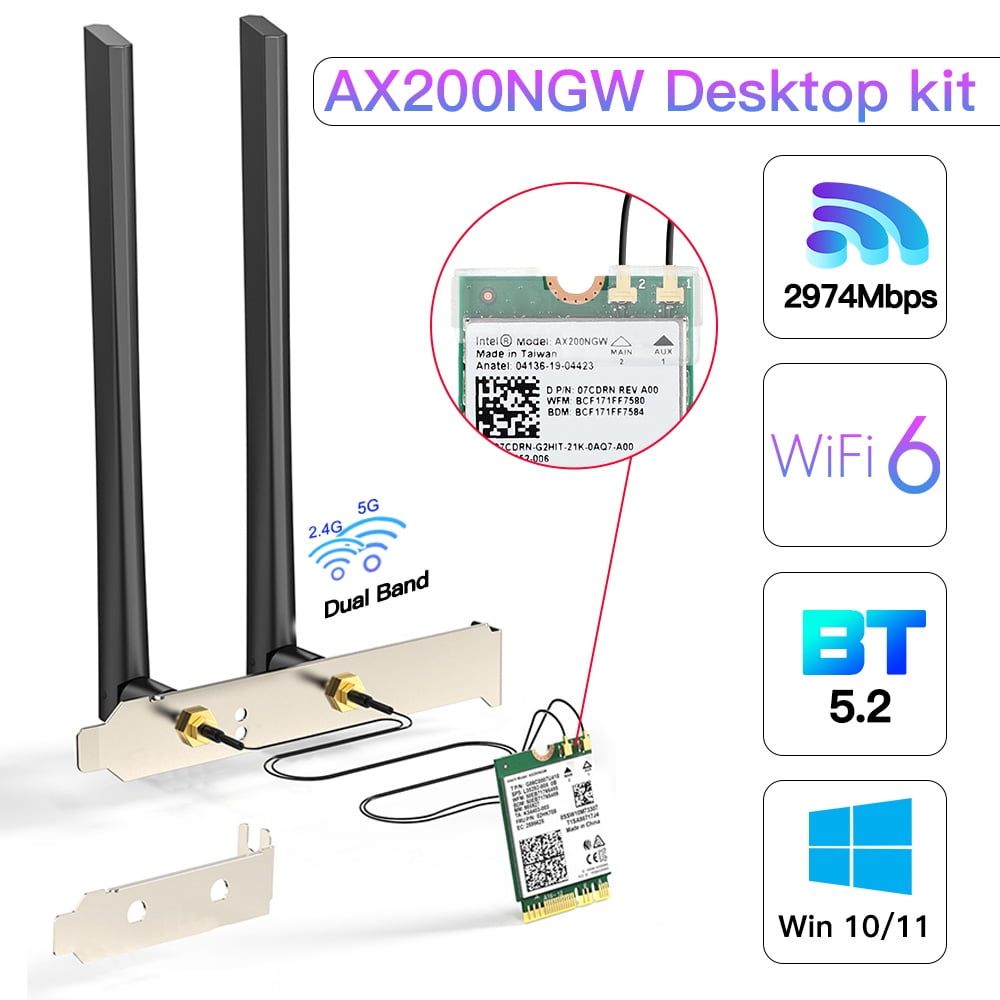 3000Mbps WiFi 6 Intel AX200 Wireless For Bluetooth 5.2 Desktop Kit 802 ...