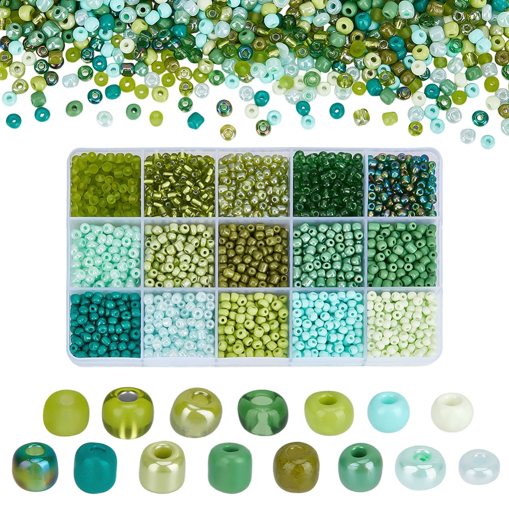 3000Pcs 15 Colors Glass Seed Beads Transparent Round Green 4~5x3~4mm ...